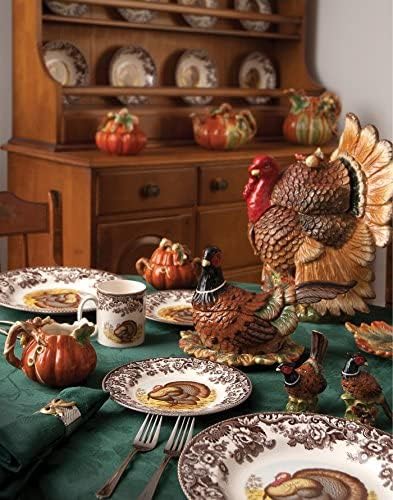 Spode Woodland 10.5" Dinner Plates, (Set of 4) - Turkey Design, Thanksgiving Tableware - Fine Earthenware, Dishwasher & Microwave Safe, Classic Floral Pattern - Hunting Cabin, Lodge, Cottage Décor