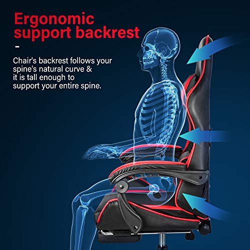 Gaming Chair, Backrest and Seat Height Adjustable Swivel Recliner Racing Office Computer Ergonomic Video Game Chair with Footrest and Lumbar Support, Red/Black