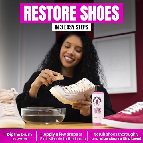 Pink Miracle Shoe Cleaner Kit Bottle Fabric Cleaner for Leather, Whites, and Nubuck Sneakers (8 Oz)