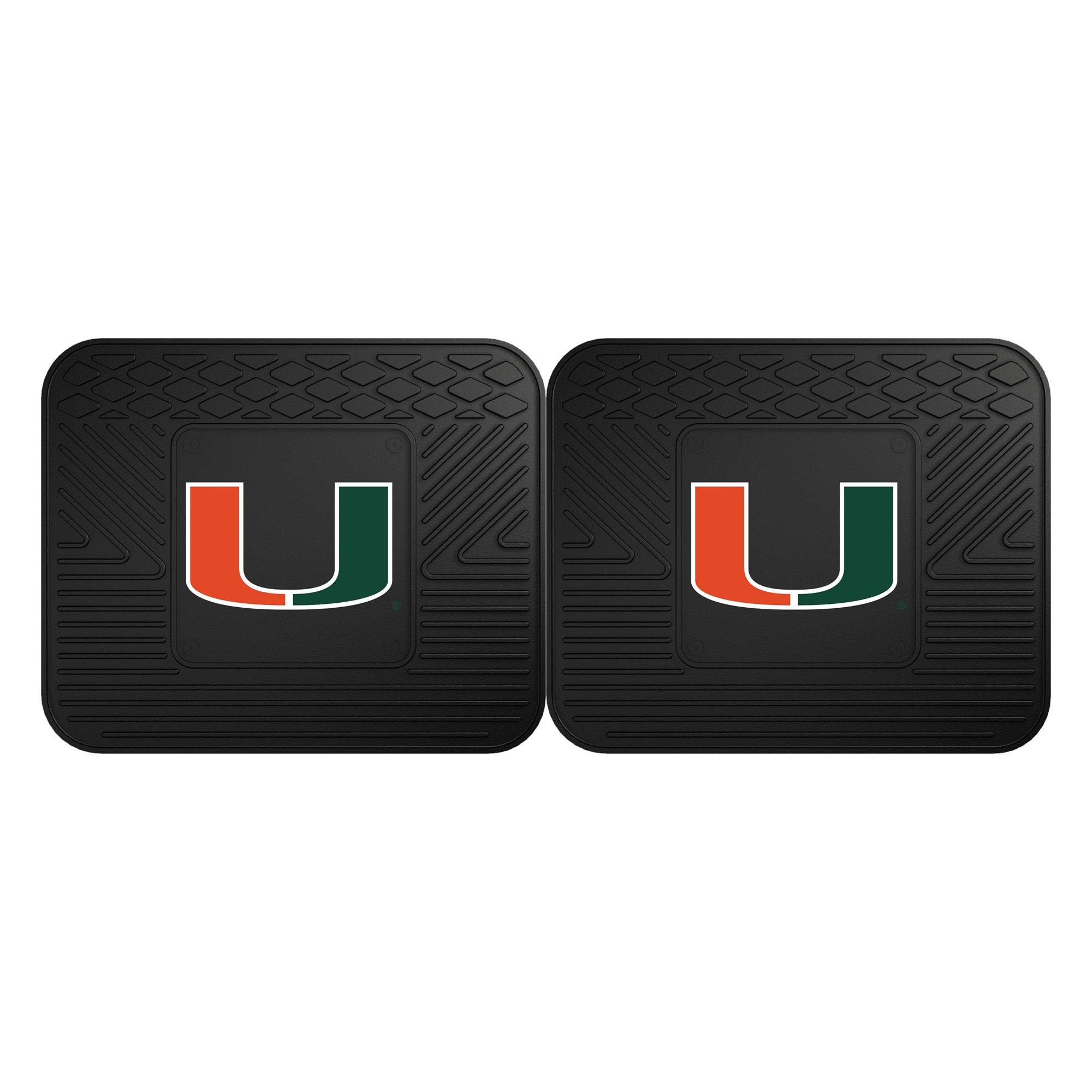 FANMATS 12287 NCAA Miami Hurricanes Back Row Utility Car Mats - 2 Piece Set, 14in. x 17in., All Weather Protection, Universal Fit, Deep Resevoir Design, Molded Team Logo