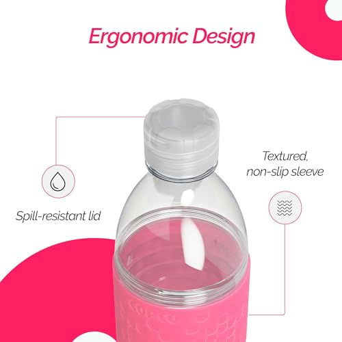 Copco Hydra 16.9 oz Water Bottle with Leak-Proof Lid - Tritan Reusable with Textured Grip Sleeve - BPA-Free, Shatter-Resistant, Dishwasher Safe for Travel, Gym, Work, Outdoors (Pink)
