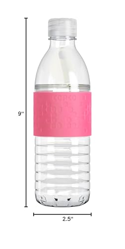 Copco Hydra 16.9 oz Water Bottle with Leak-Proof Lid - Tritan Reusable with Textured Grip Sleeve - BPA-Free, Shatter-Resistant, Dishwasher Safe for Travel, Gym, Work, Outdoors (Pink)