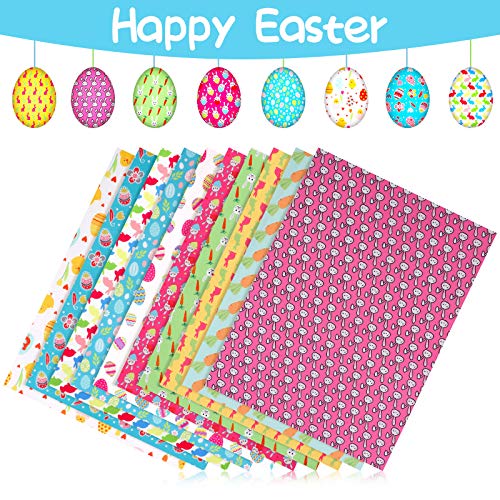 10 Pieces Easter Day Fabric 10 x 10 Inch Egg Rabbit Carrot Printed Fabric Easter Sewing Quilting Fabric DIY Easter Themed Patchwork Bundles for Sewing Handicrafts Decorations Making, 10 Patterns