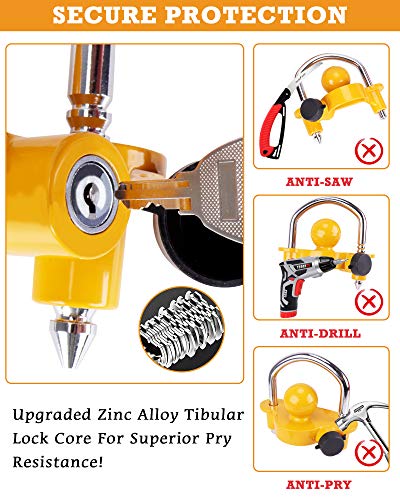 Turnart Trailer Lock, Hitch Lock, Trailer Hitch Lock, Trailer Coupler Lock, Trailer Tongue Lock, Adjustable, Heavy-Duty Steel, Universal Size Fits 1-7/8", 2", and 2-5/16" Couplers (Yellow-A)