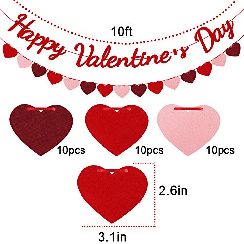 Happy Valentine's Day Felt Banner - No DIY Required - Valentines Decorations - Valentines Felt Heart Garland Banner - Valentine's Day Outdoor Indoor Home Hanging Decor