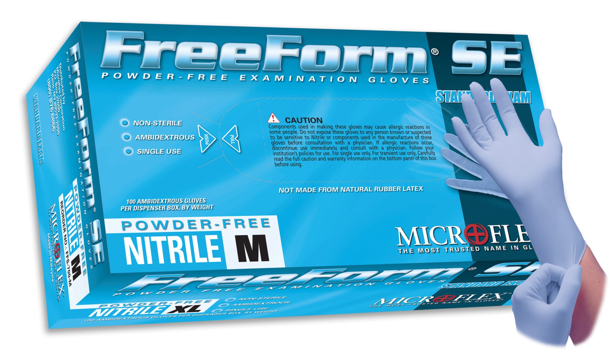 Microflex Medical FFS-700-XS X-Small Blue 9 1/2'' Freeform SE 3.5 mil Latex-Free Nitrile Ambidextrous Non-Sterile Medical Grade Powder-Free Disposable Gloves, 122.72 fl. oz, 0.14" x 9.5" x 4.25"