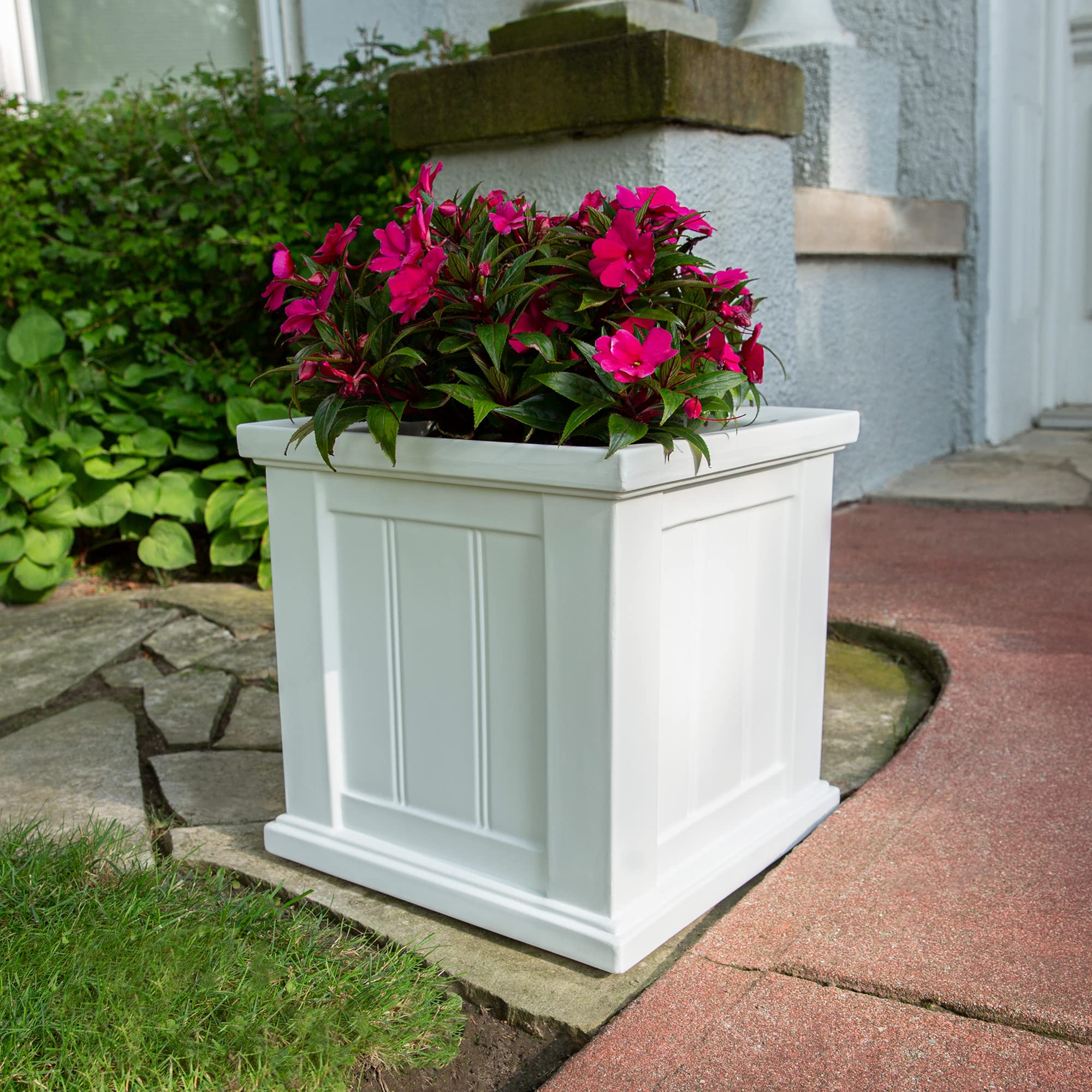 Mayne Cape Cod 14-Inch Square Planter – Self-Watering, Weather-Resistant Planter for Flowers – Durable Outdoor Design for Patio, Porch, or Entryway