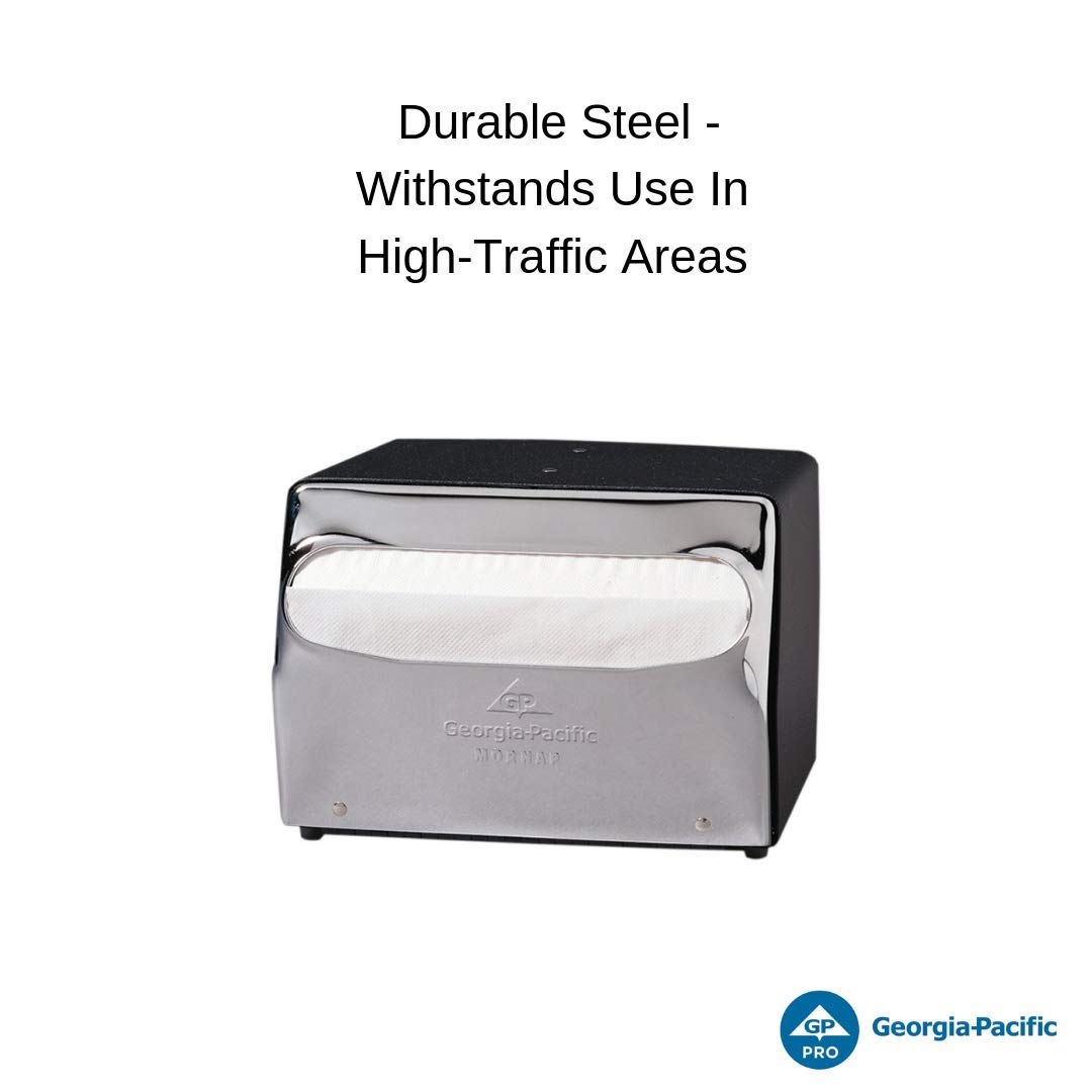 Dixie Countertop Full-Fold Napkin Dispenser by GP PRO (Georgia-Pacific), Chrome, 51602, 7.5" W x 6.0" D x 5.375" H, Black and Chrome
