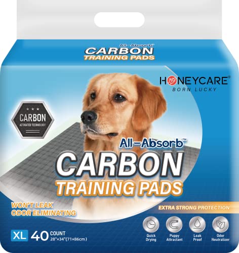 HONEY CARE All-Absorb Puppy Training Pads Dog Potty Pads Absorb Eliminating Urine Odor, Jumbo-Size Charcoal Puppy Pee Pad (Carbon, XL 28x34 inch, 40ct)