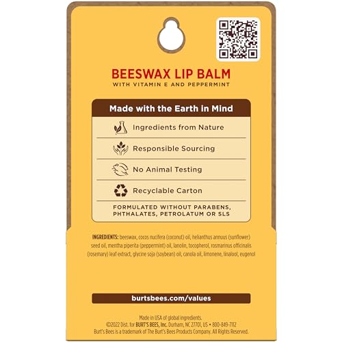 Burt's Bees Lip Balm - Original Beeswax, Lip Moisturizer With Responsibly Sourced Beeswax, Tint-Free, Natural Origin Conditioning Treatment, 2 Tubes, 0.15 oz.