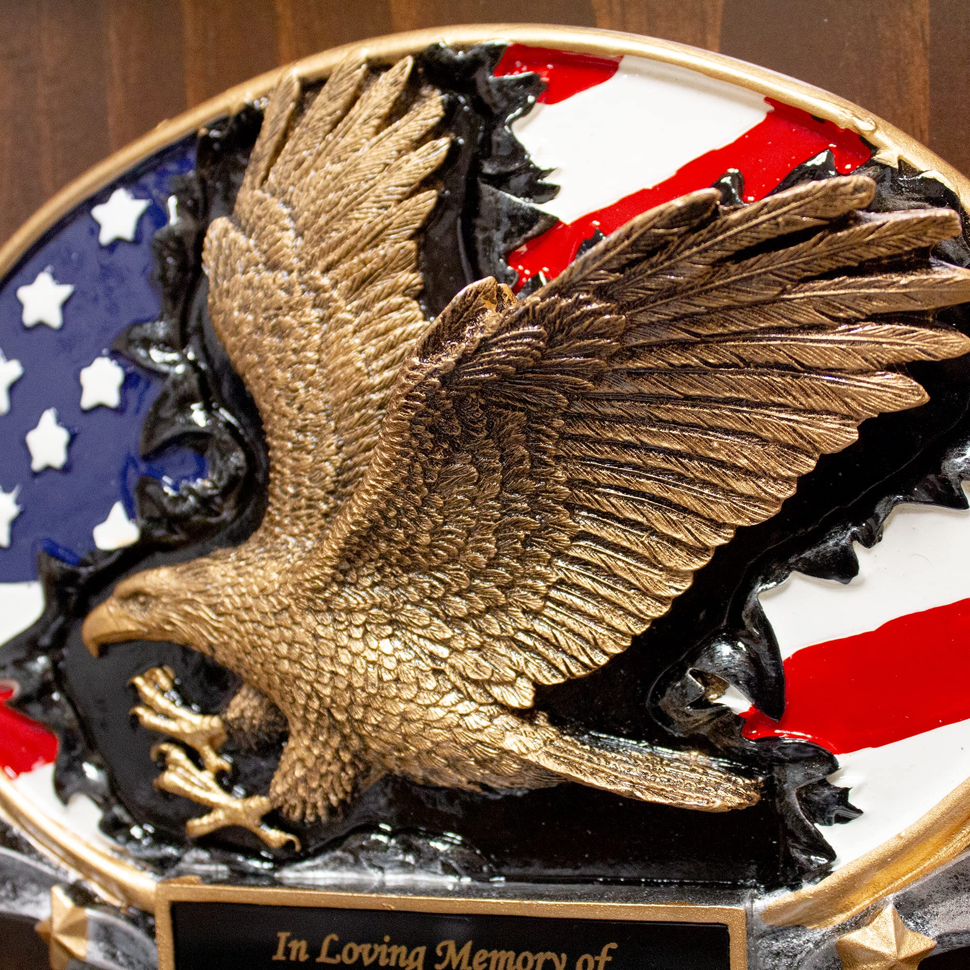 American Flag and Eagle Custom Engraved Large Wooden Cremation Urn