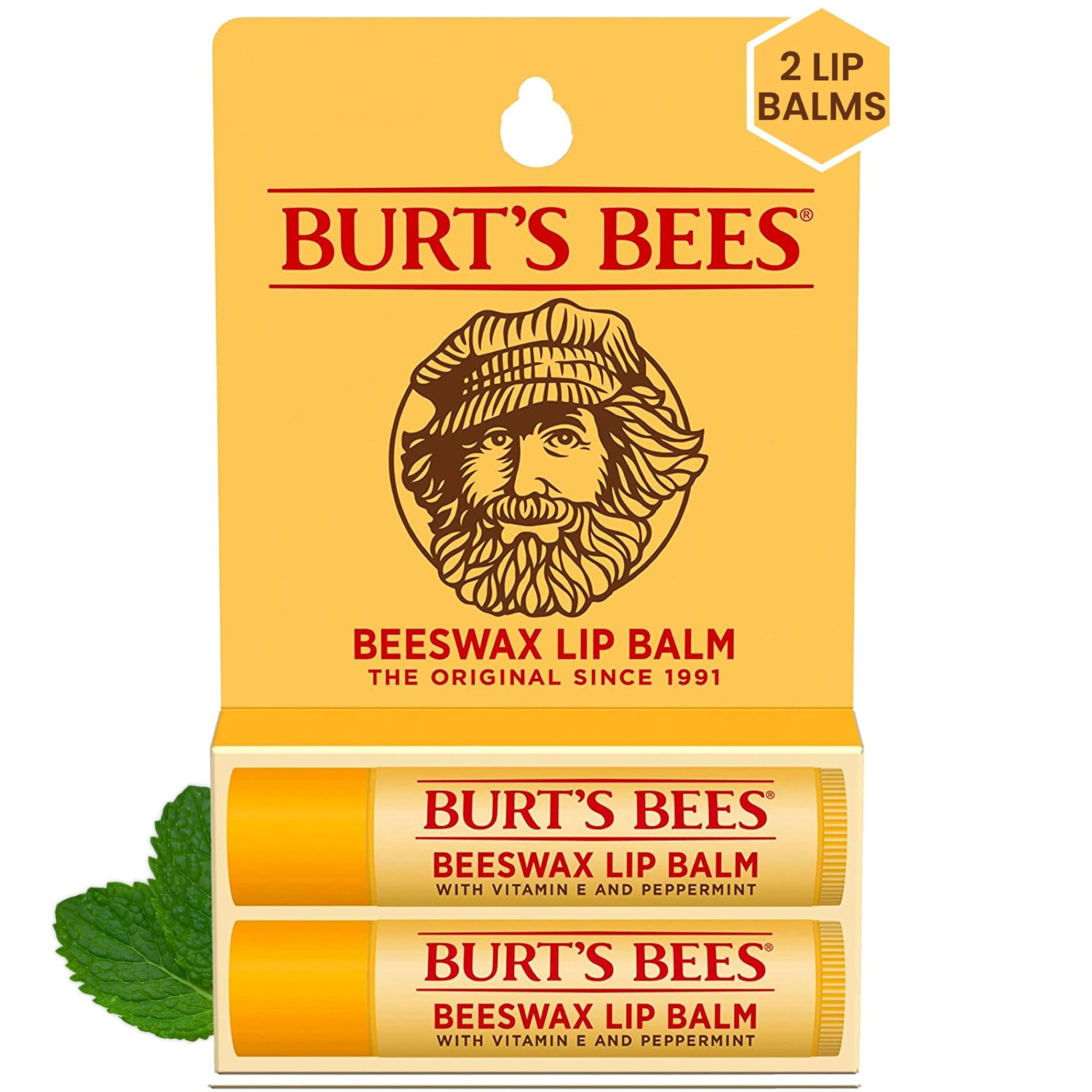 Burt's Bees Lip Balm - Original Beeswax, Lip Moisturizer With Responsibly Sourced Beeswax, Tint-Free, Natural Origin Conditioning Treatment, 2 Tubes, 0.15 oz.