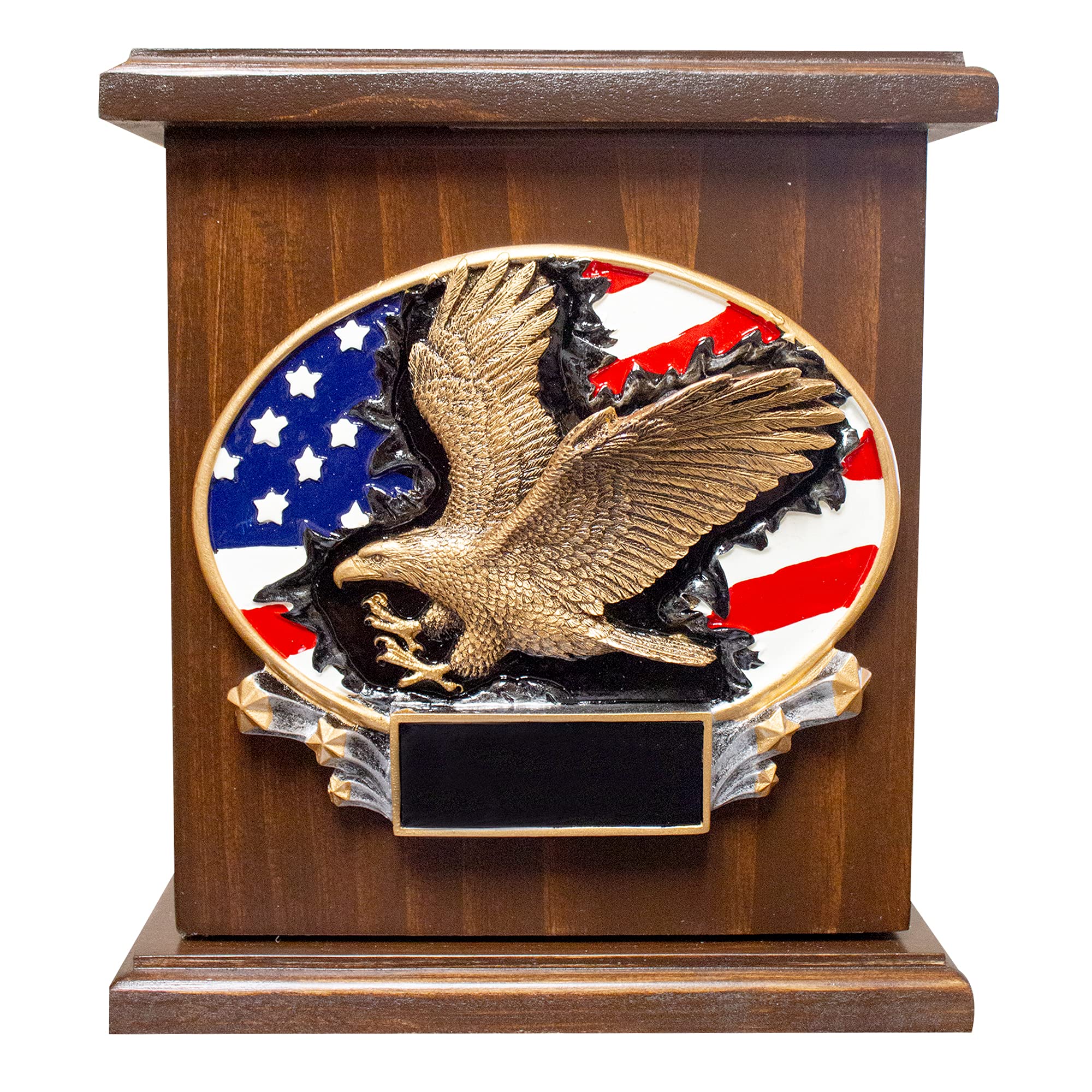American Flag and Eagle Custom Engraved Large Wooden Cremation Urn