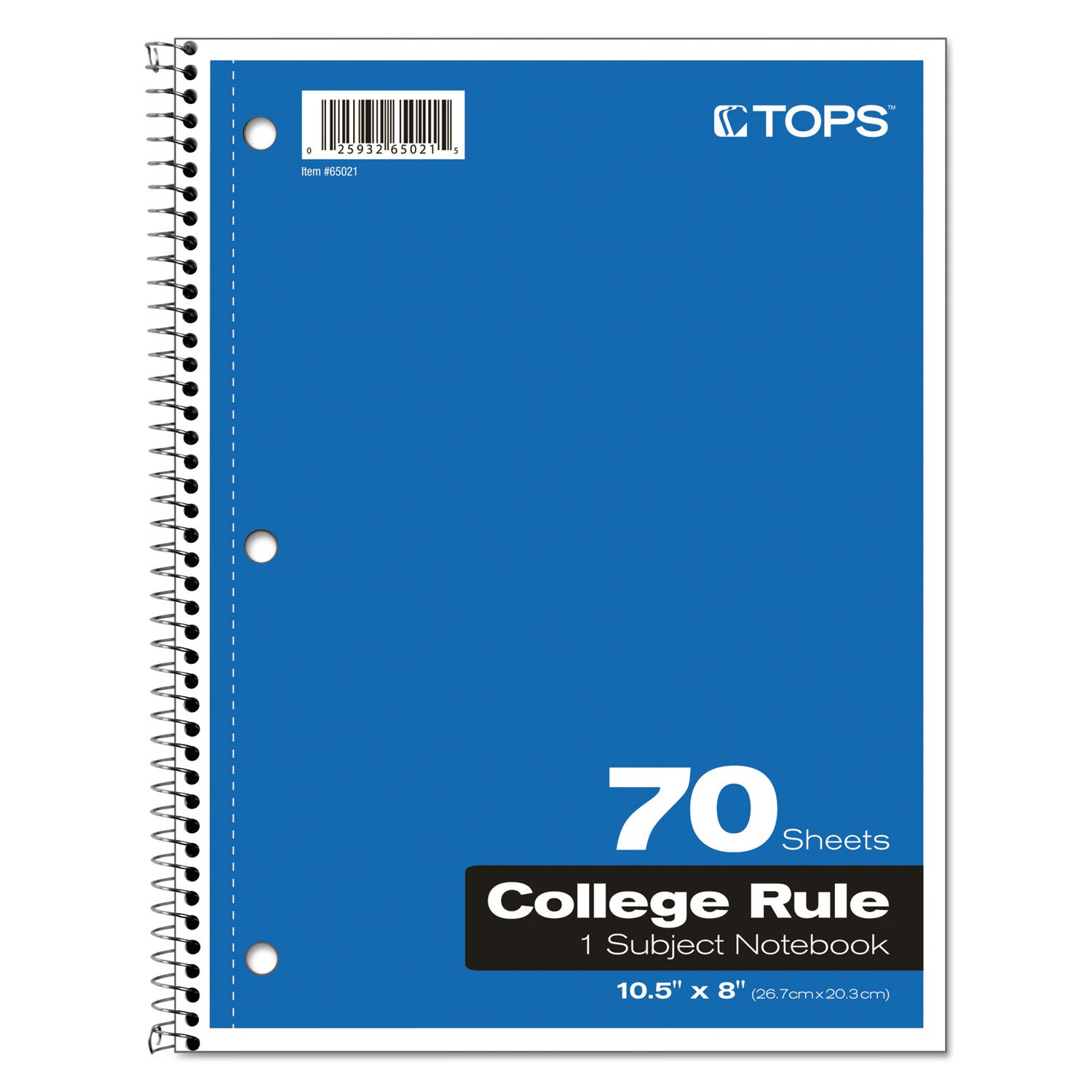 Oxford Spiral Notebook, 1-Subject, College Ruled Paper, 70 Sheets, Color May Vary, 1/Notebook (65021) (Pack of 1)