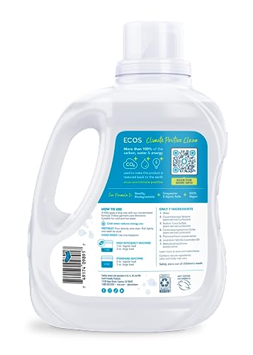 ECOS Laundry Detergent Liquid, 100 Loads - Dermatologist Tested Laundry Soap - Hypoallergenic, EPA Safer Choice Certified, Plant-Powered - Lemongrass, 100 Fl Oz