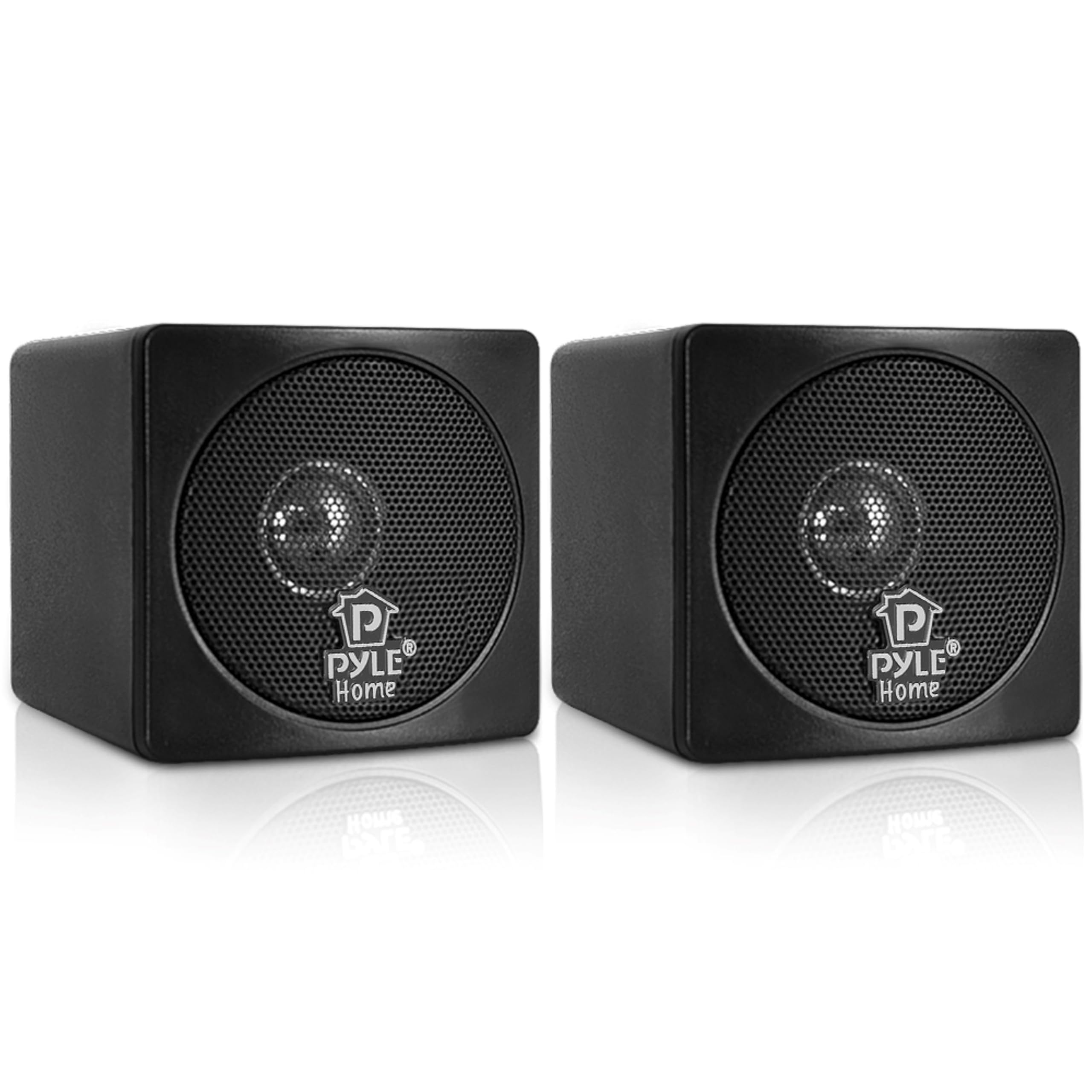 Pyle Home 3" Mini Cube Bookshelf Speakers - 100W Small Bookshelf Speakers w/ 3" Paper Cone Driver, 8 Ohm - Passive Audio Bookshelf Speaker Pair For Home Theater Stereo Surround Sound (Black)