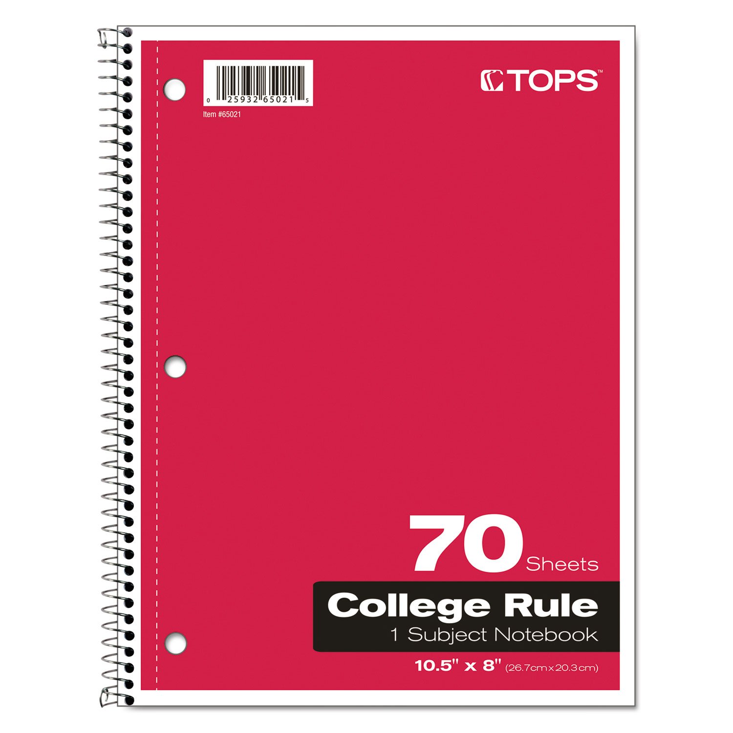 Oxford Spiral Notebook, 1-Subject, College Ruled Paper, 70 Sheets, Color May Vary, 1/Notebook (65021) (Pack of 1)