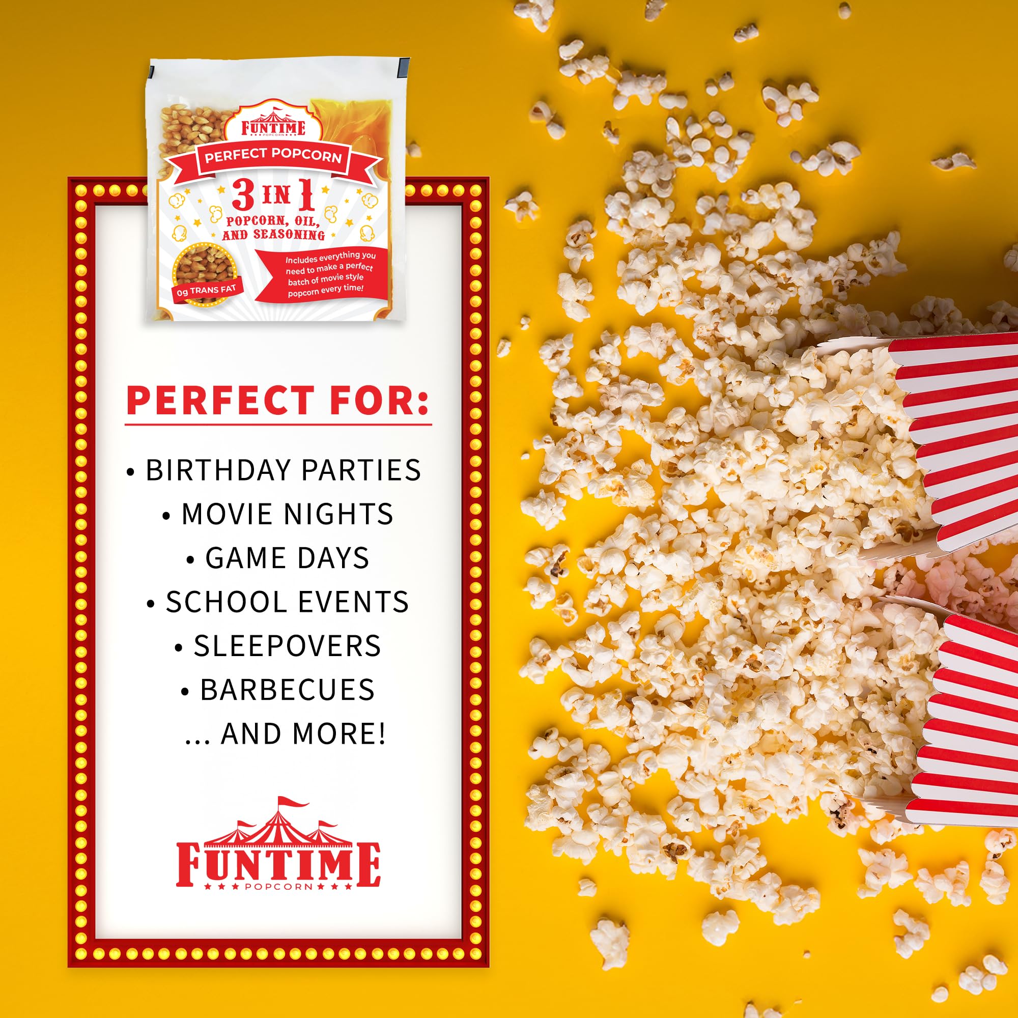 FunTime FT412 4-Ounce 3-in-1 Popcorn portion Movie Pouch Kit - 12pk