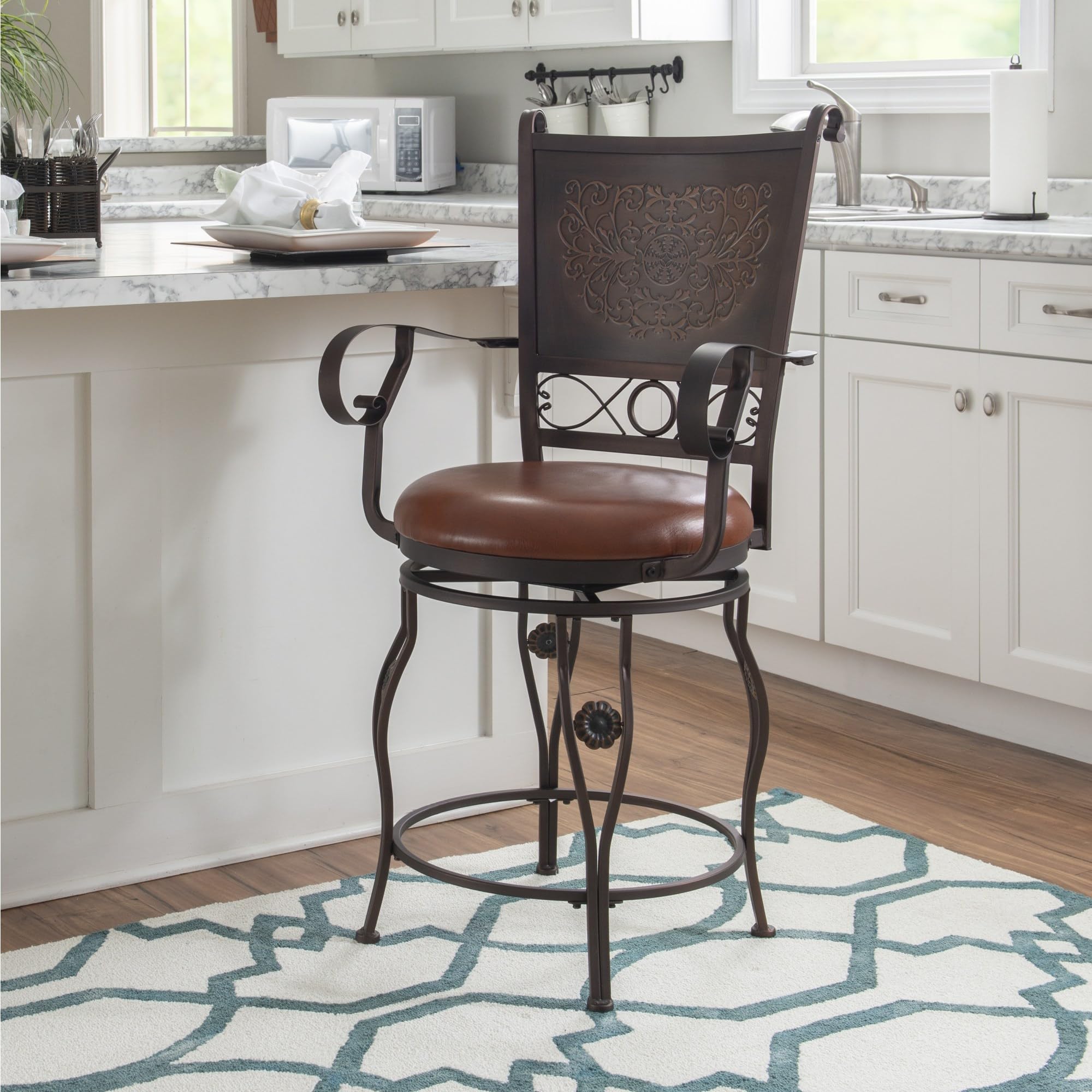 Powell Company Big & Tall Copper Stamped Back Arms by Powell Big and Tall Counter Stool, 24" Seat Height, brown