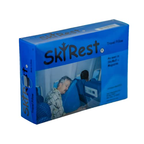 SkyRestĀ® Inflatable Head Neck Rest Travel Pillow - Portable Patented Design Napping Pillows for Airplanes Buses Cars Office Trains Outdoor Camping - Gift for Men Women