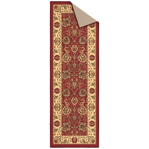 Ottomanson Machine Washable Oriental Design Non-Slip Rubberback 2x5 Traditional Runner Rug for Hallway, Kitchen, Bedroom, Entryway, 20" x 59", Red