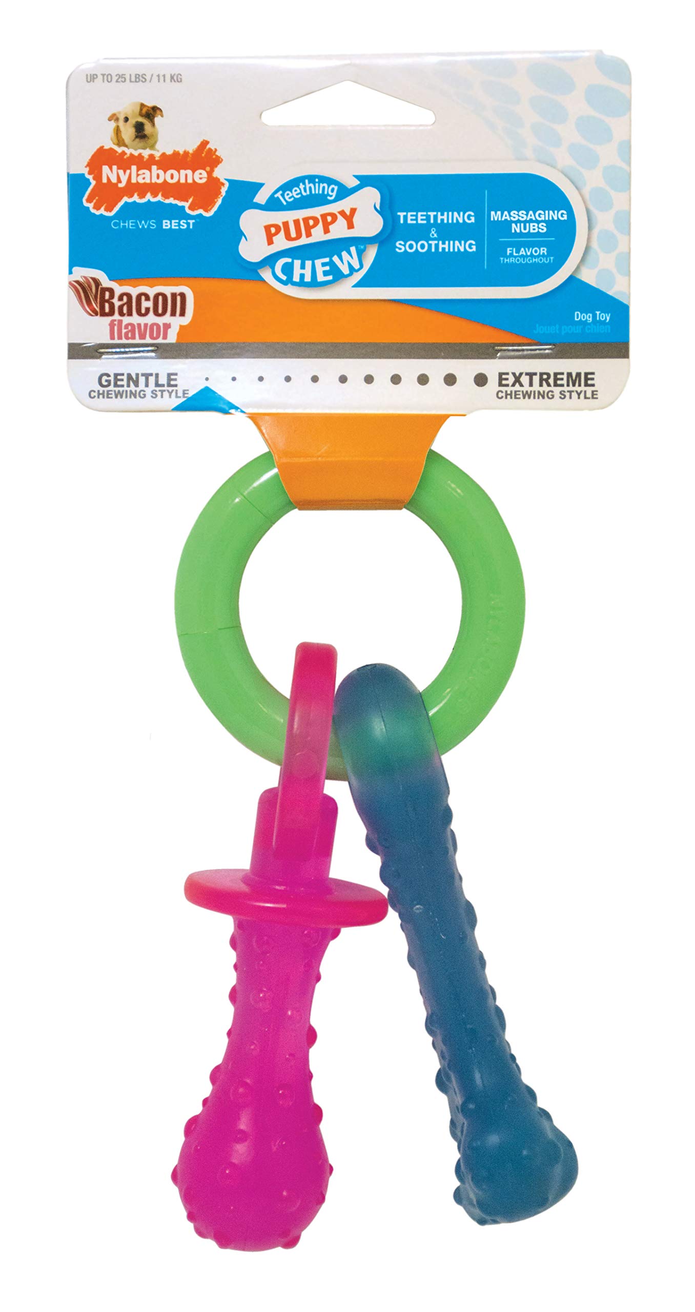 Nylabone Puppy Pacifier Chew Toy, Teething Toys for Puppies, Bacon Flavor, Small - Up to 25 lbs, 1 Count