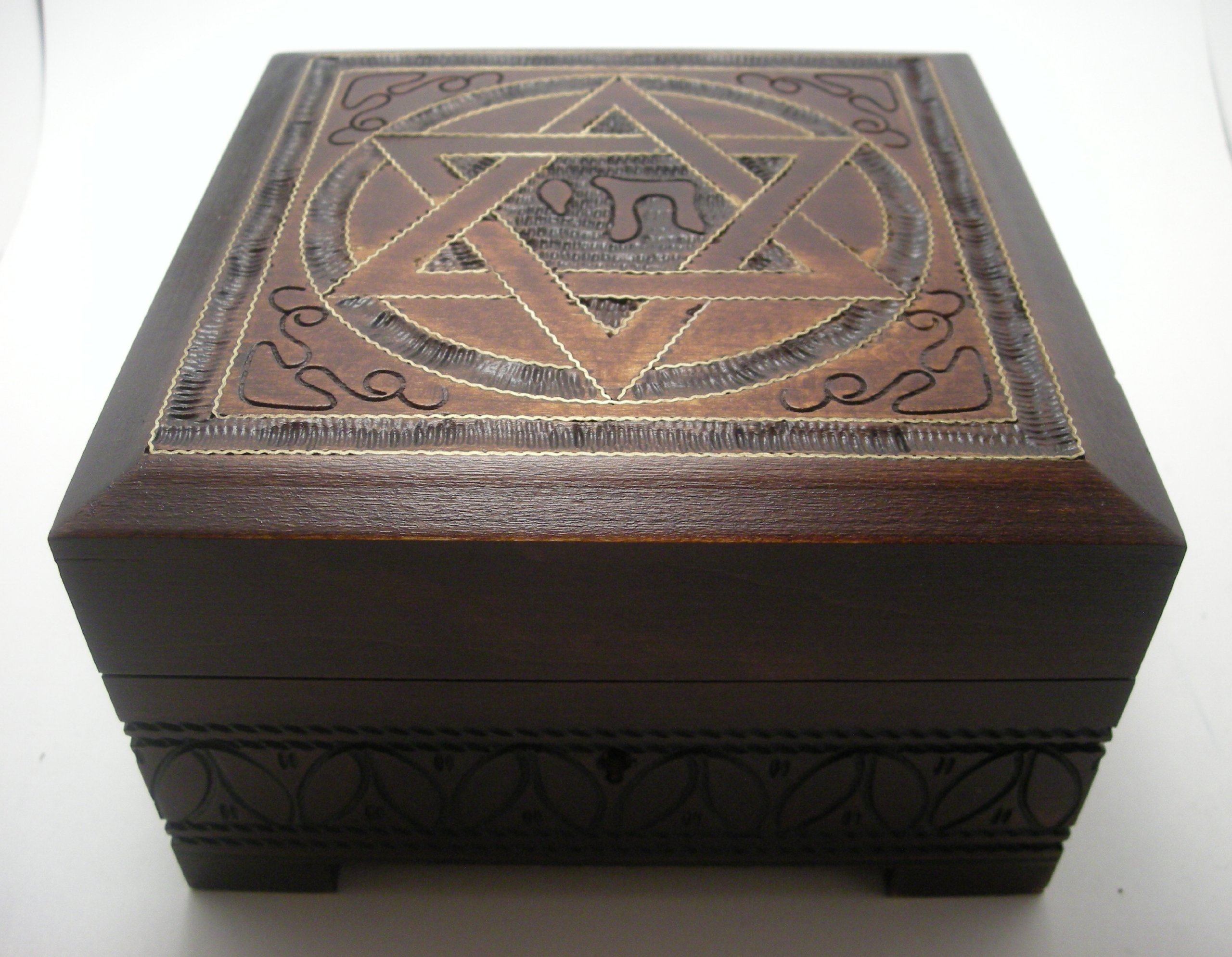 Star of David Wood Keepsake Box Judaica Handmade Box with Lock and key