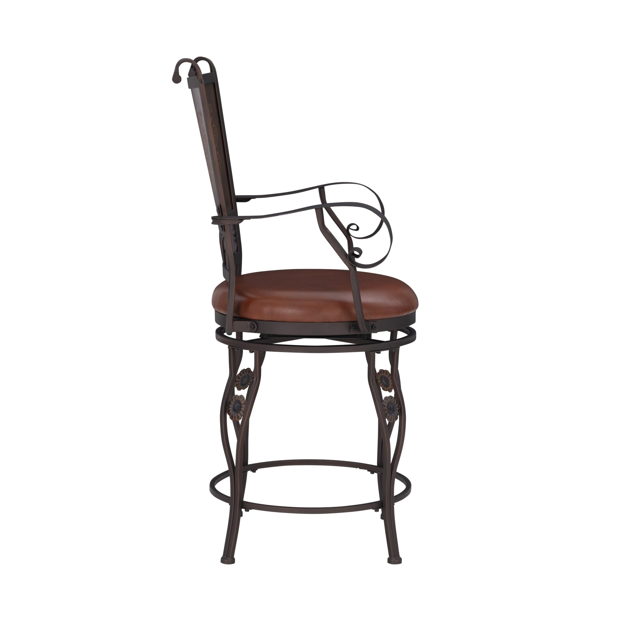 Powell Company Big & Tall Copper Stamped Back Arms by Powell Big and Tall Counter Stool, 24" Seat Height, brown