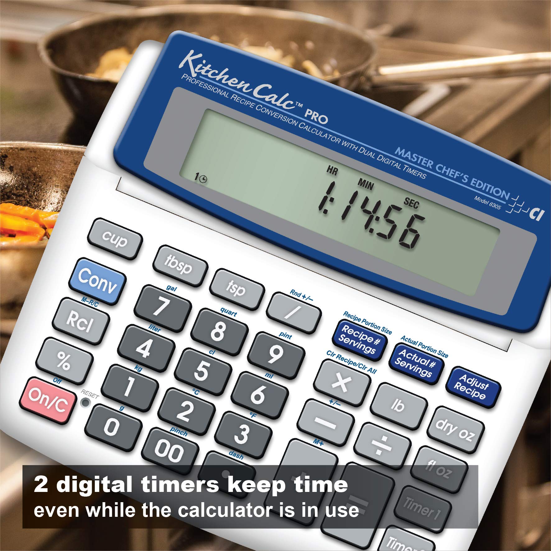 Calculated Industries 8305 KitchenCalc PRO Recipe Conversion and Culinary Math Calculator with 2 Digital Timers for Chefs, Culinary Students, Home Cooks, Bakers, Brewers and BBQers | Recipe Scaling | Menu Planning | Portion Sizing, Small