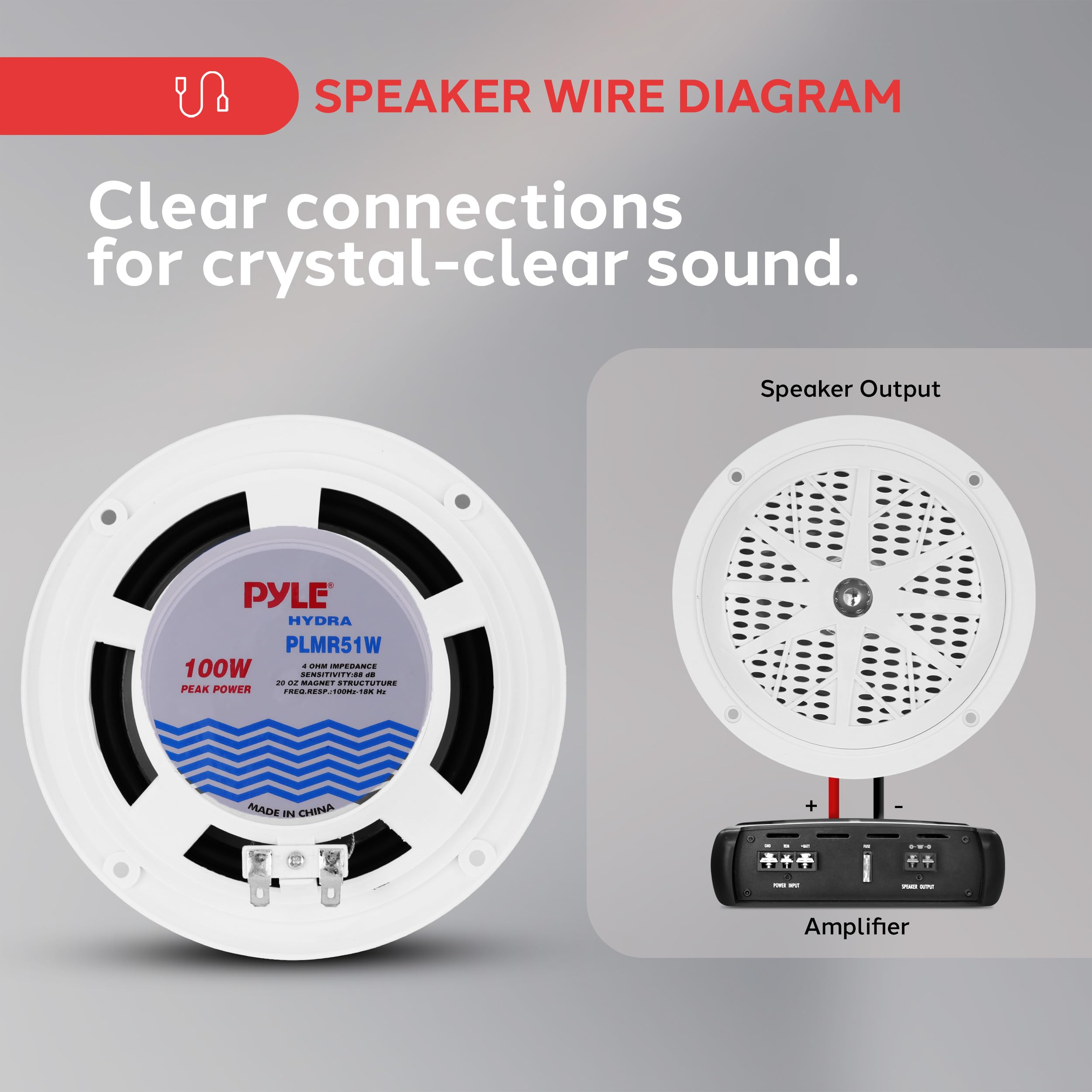 Pyle 5.25 Inch Dual Marine Speakers - 2 Way Waterproof and Weather Resistant Outdoor Audio Stereo Sound System with 100 Watt Power, Polypropylene Cone and Cloth Surround - 1 Pair - PLMR51W (White)