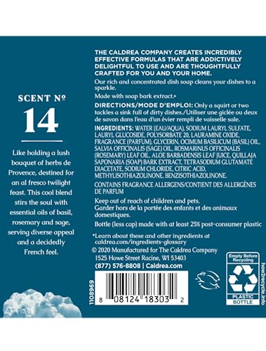 Caldrea Dish Soap, Biodegradable Dishwashing Liquid made with Soap Bark and Aloe Vera, Basil Blue Sage Scent, 16 oz