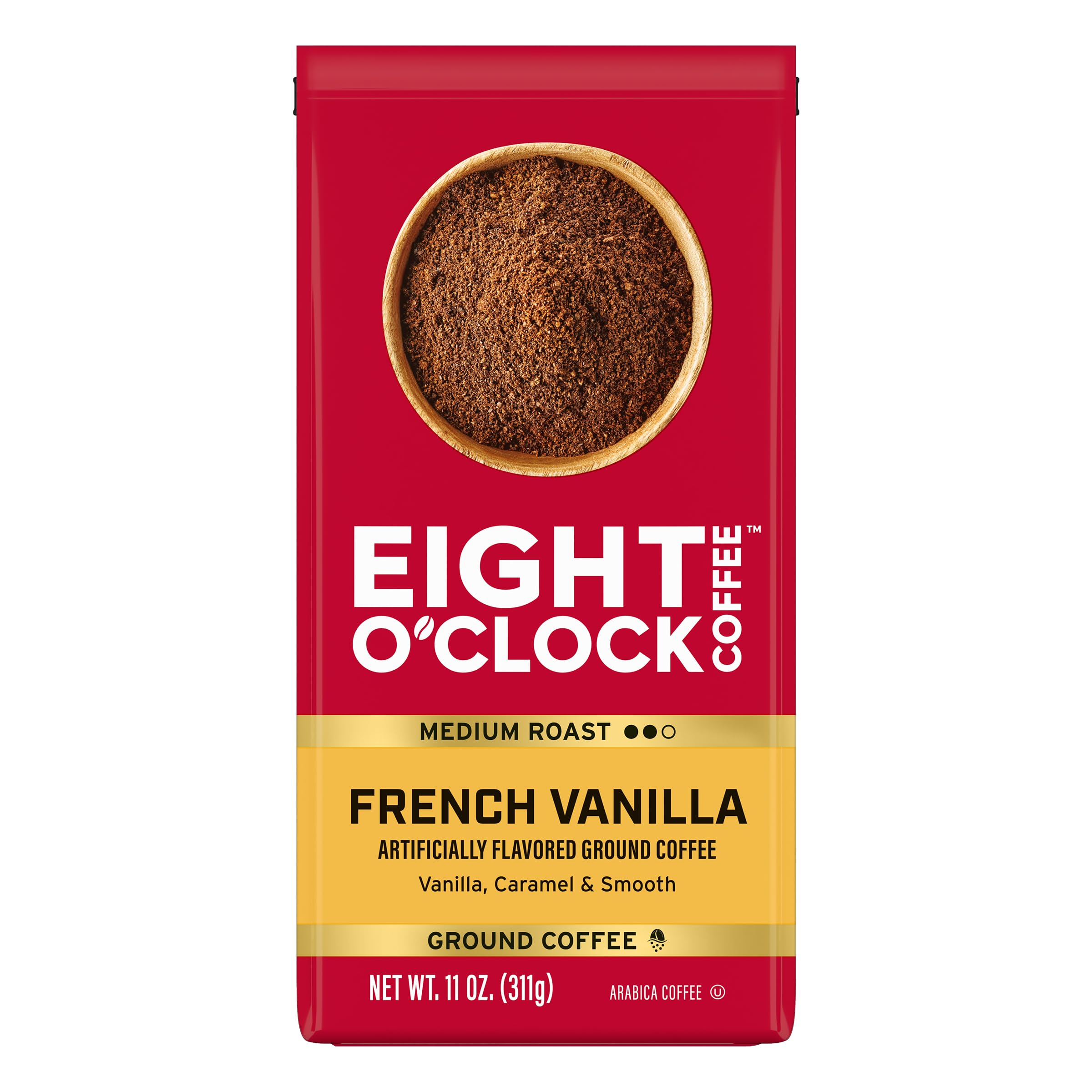 Eight O'Clock Coffee French Vanilla, 11 Ounce (Pack of 6) Medium Roast Flavored Ground Coffee, 100% Arabica, Kosher Certified