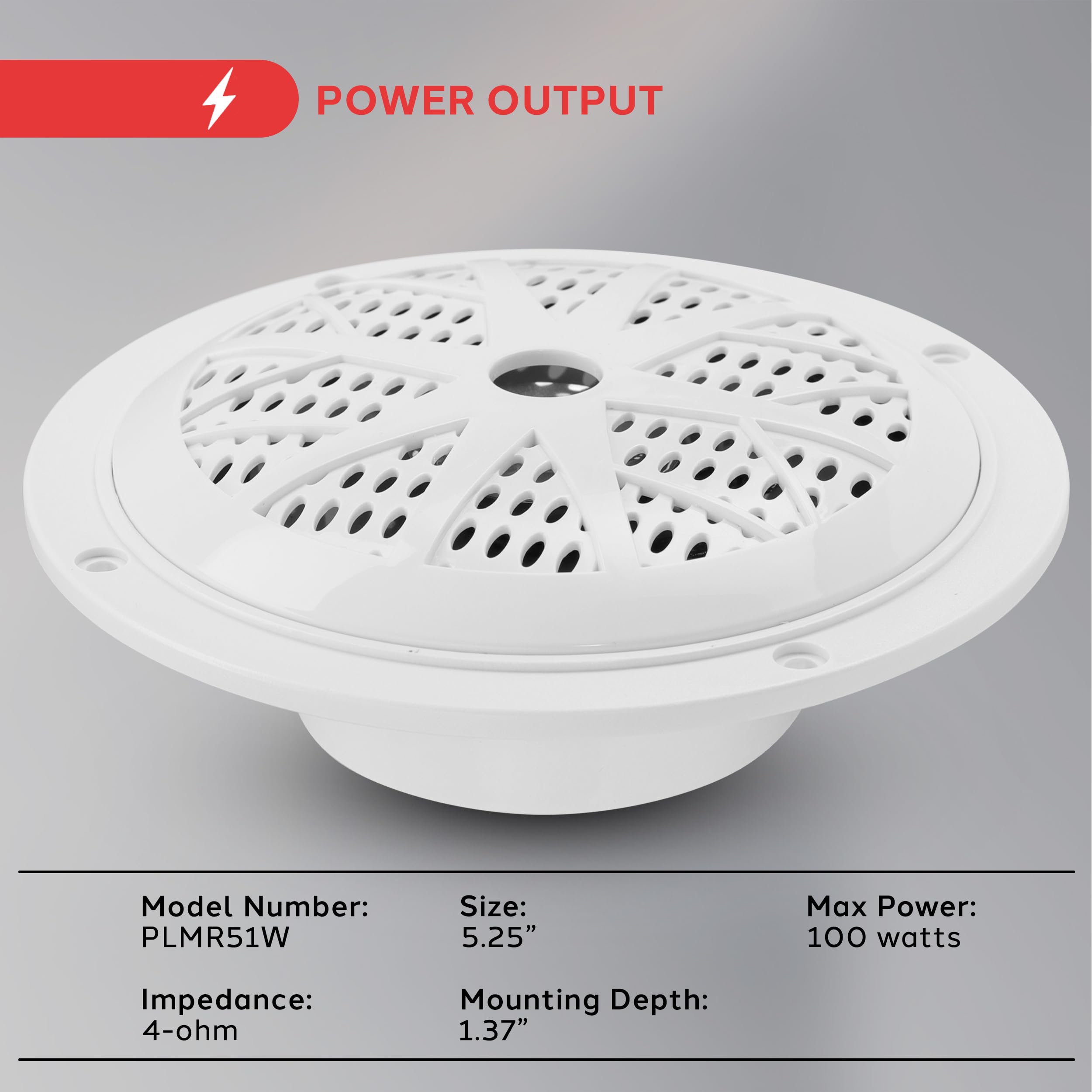 Pyle 5.25 Inch Dual Marine Speakers - 2 Way Waterproof and Weather Resistant Outdoor Audio Stereo Sound System with 100 Watt Power, Polypropylene Cone and Cloth Surround - 1 Pair - PLMR51W (White)