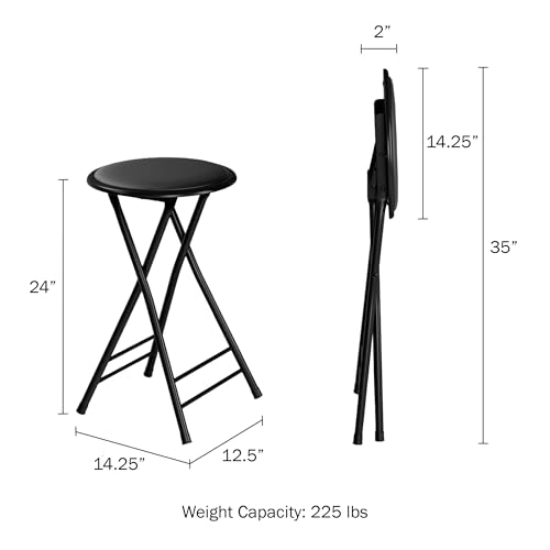 Lavish Home Set of 2 Counter Height Bar Stools – 24-Inch Backless Folding Chairs with 225lb Capacity for Kitchen, Rec Room, or Game Room (Black)