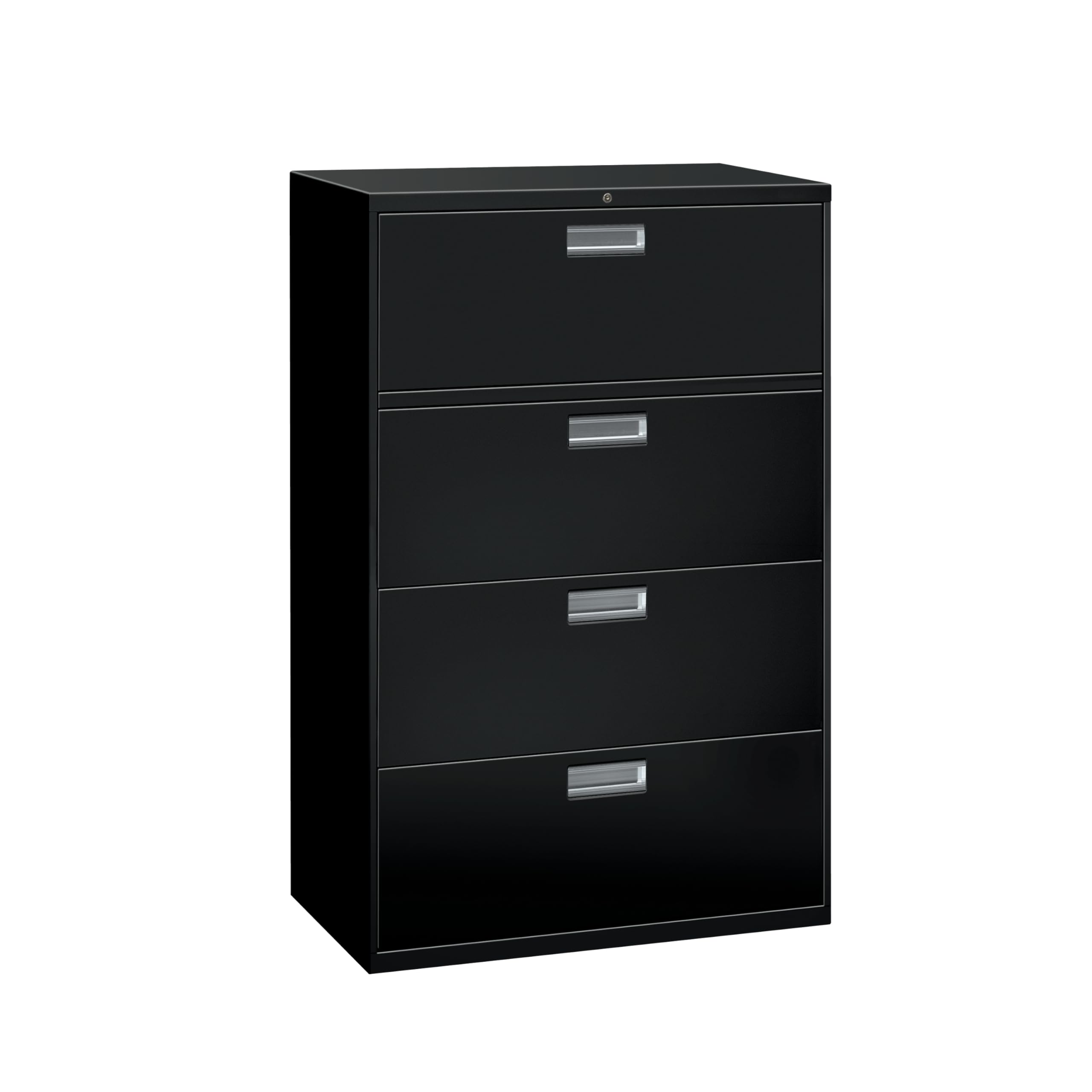 HON Adjustable Hangrails for A4, Legal, Letter Files Lock-600 Series Lateral Office Storage Locking Metal Cabinet 36" W x 18" D, 4 Drawers, Black