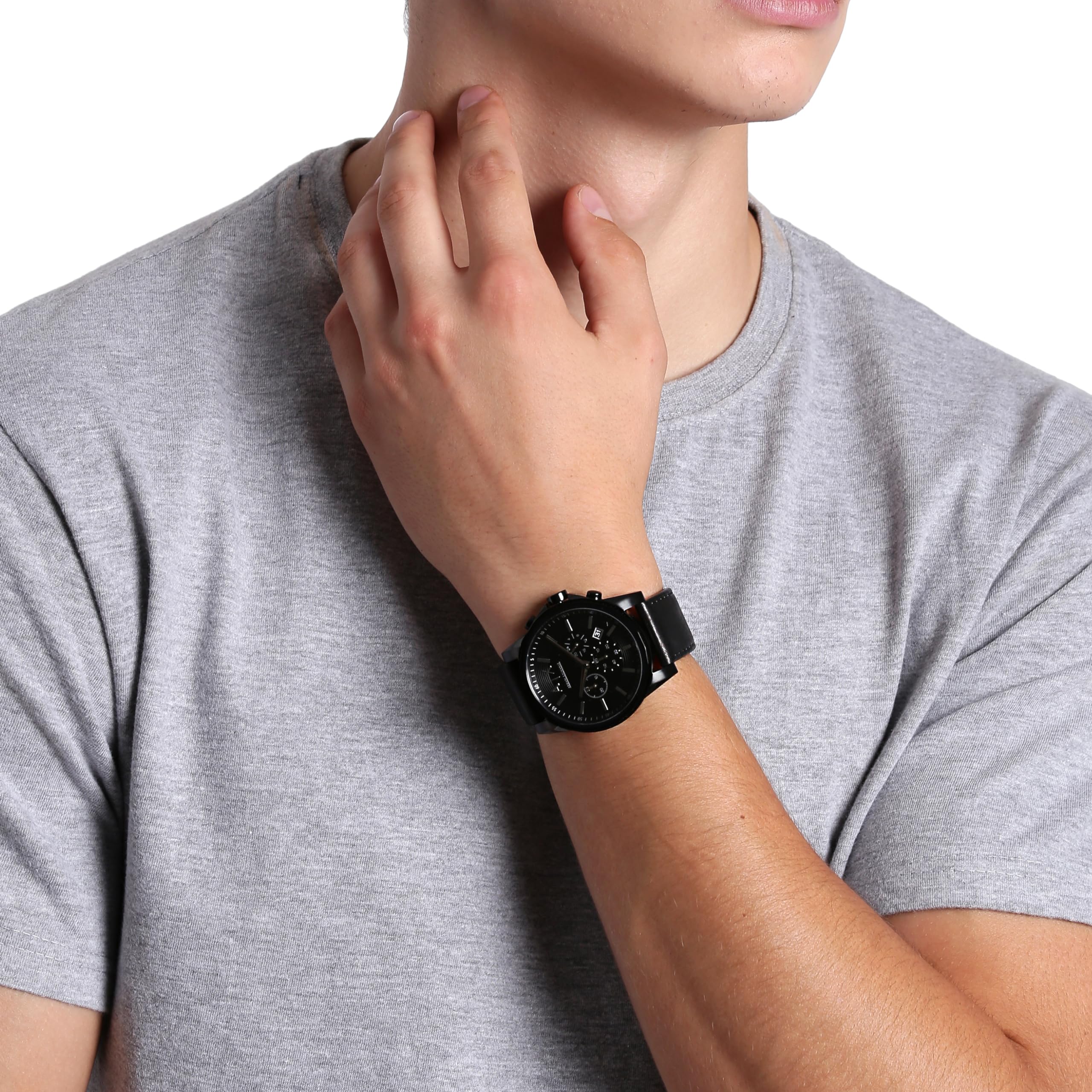 A|X ARMANI EXCHANGE Men's Chronograph Black Stainless Steel & Black Leather Band Watch (Model: A|X2098)