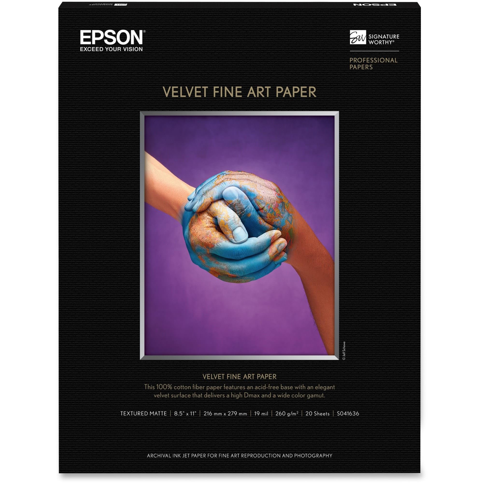 Epson Velvet Fine Art Paper (8.5x11 Inches, 20 Sheets) (S041636) , White
