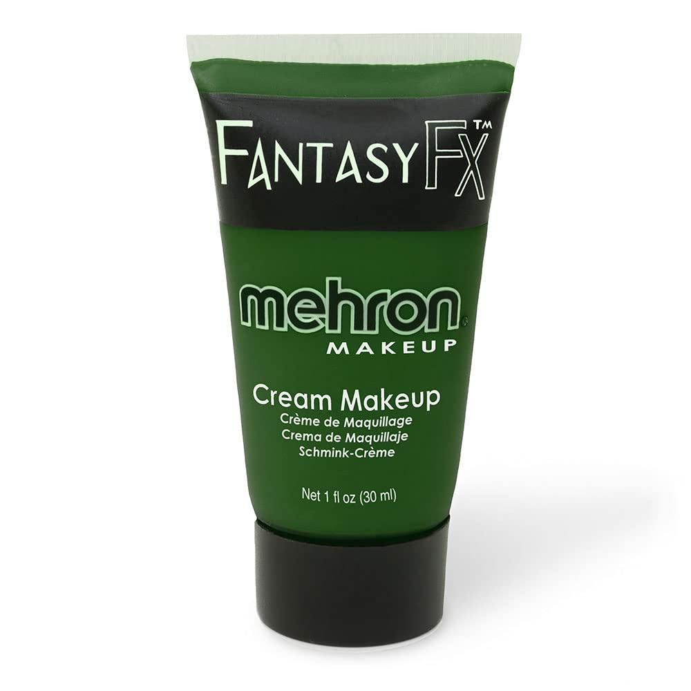 Mehron Makeup Fantasy FX Cream Makeup | Water Based | Halloween | Kelly Green Face Paint & Body Paint For Adults 1 fl oz (30ml) (KELLY GREEN)