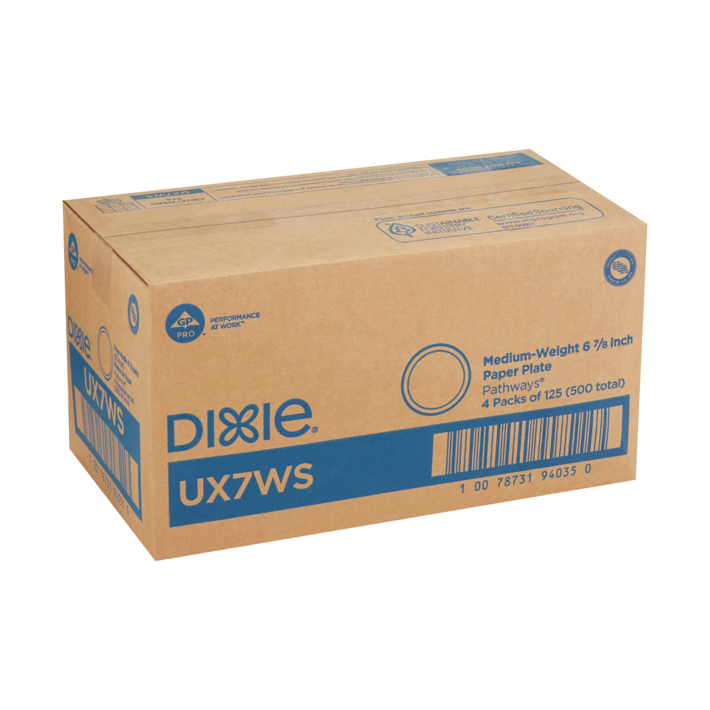 Dixie 6 7/8" Medium-Weight Paper Plates by GP PRO (Georgia-Pacific), Pathways, UX7WS (CASE), 125 Count (Pack of 4), Total 500