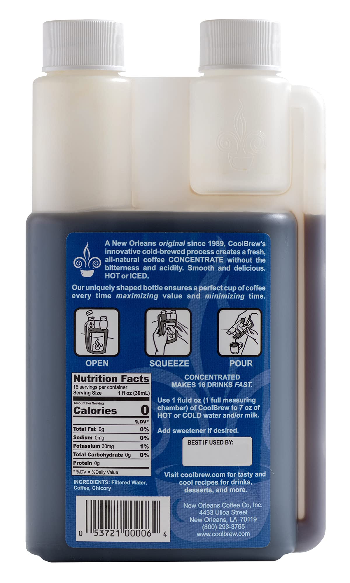 CoolBrew Original 6 Pack - 16 DRINKS PER BOTTLE - Fresh Cold Brew Liquid Concentrate - For Iced or Hot Coffee, Unsweetened, No Preservatives