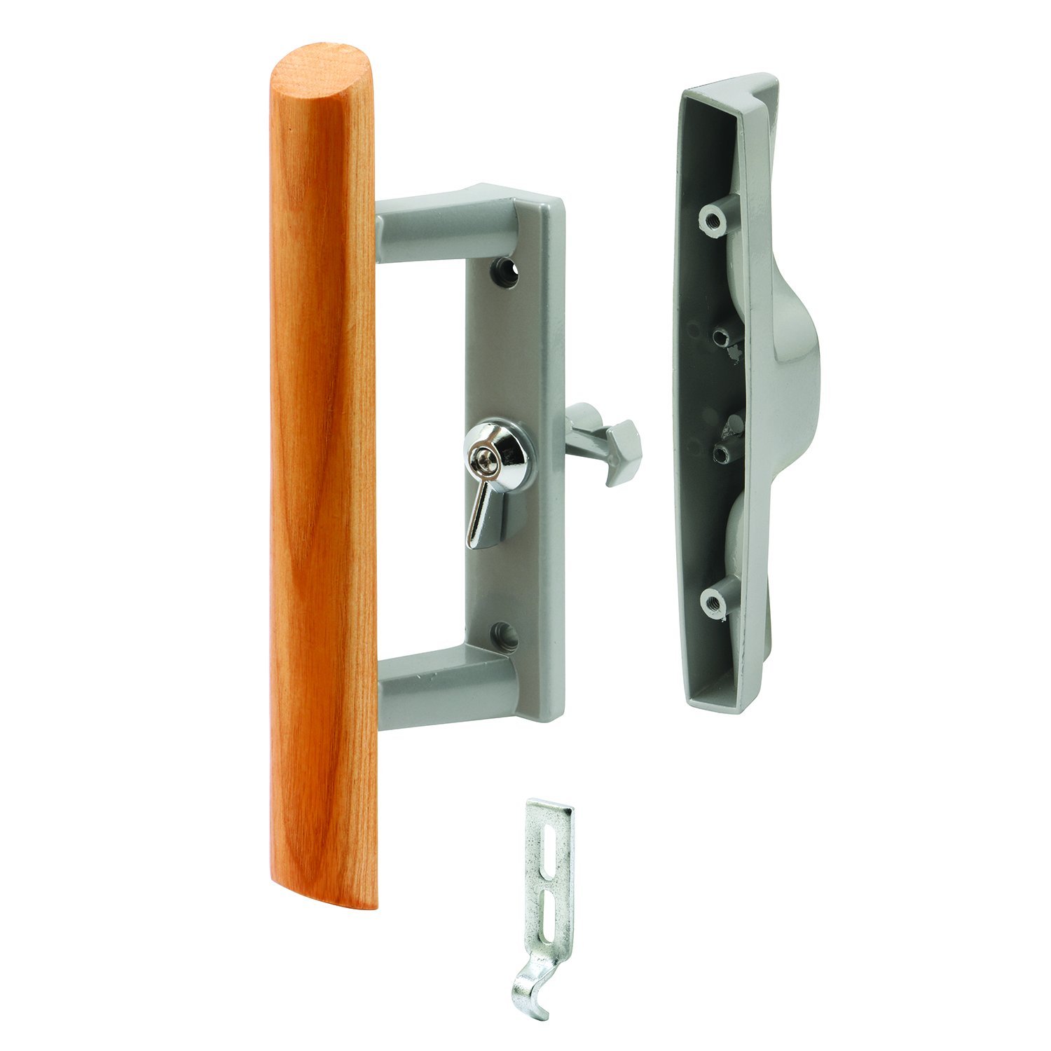 Prime-Line C 1018 3-15/16 In. Hole Center, Gray Diecast, Sliding Patio Door Handle with Wood Handle (Single Pack)