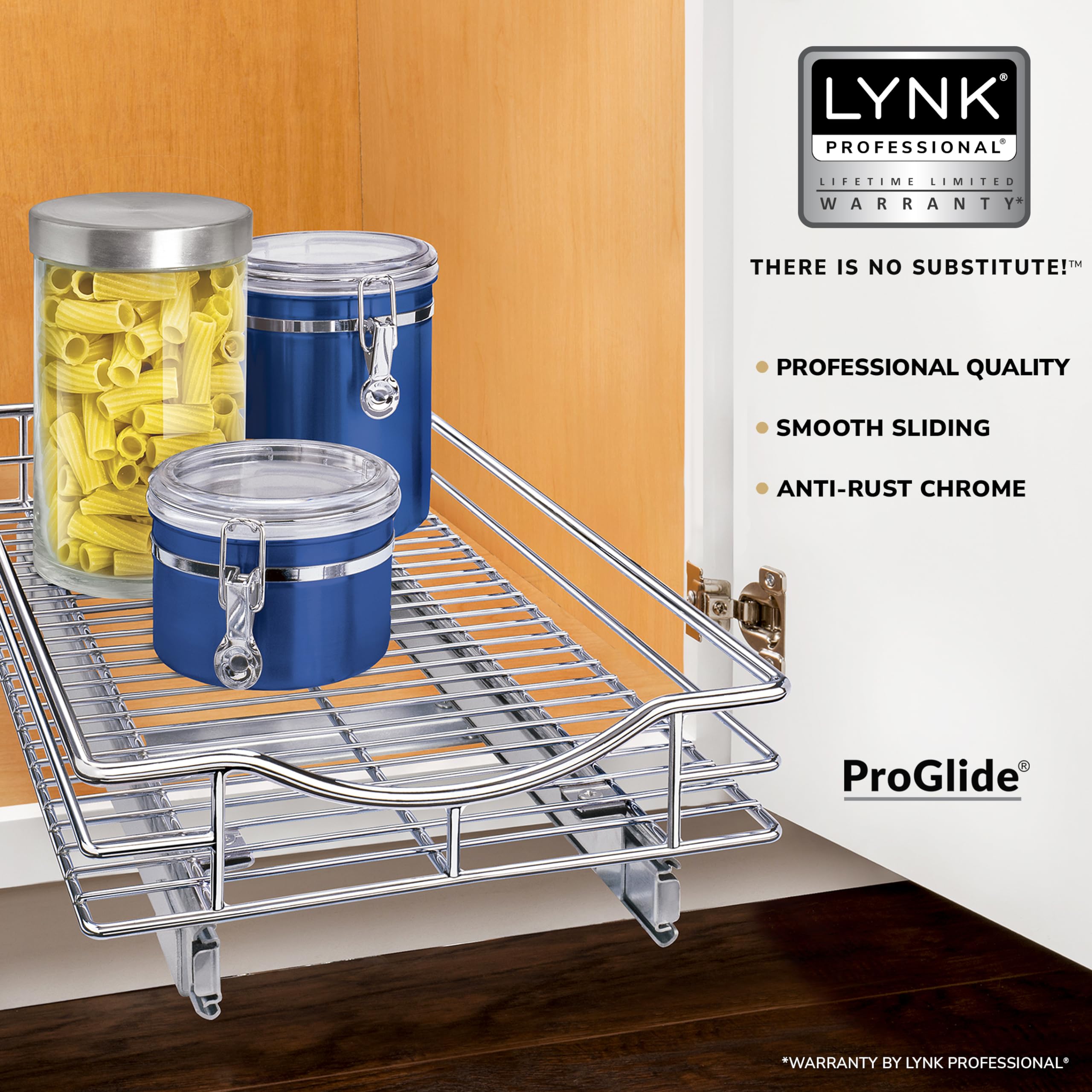 LYNK PROFESSIONAL® Pull Out Cabinet Organizer, 11" x 18" Slide Out Drawers for Kitchen Cabinets - Sliding Pull-Out Pantry Shelves – Home Shelf Organizers - Lifetime Ltd. Warranty, Chrome