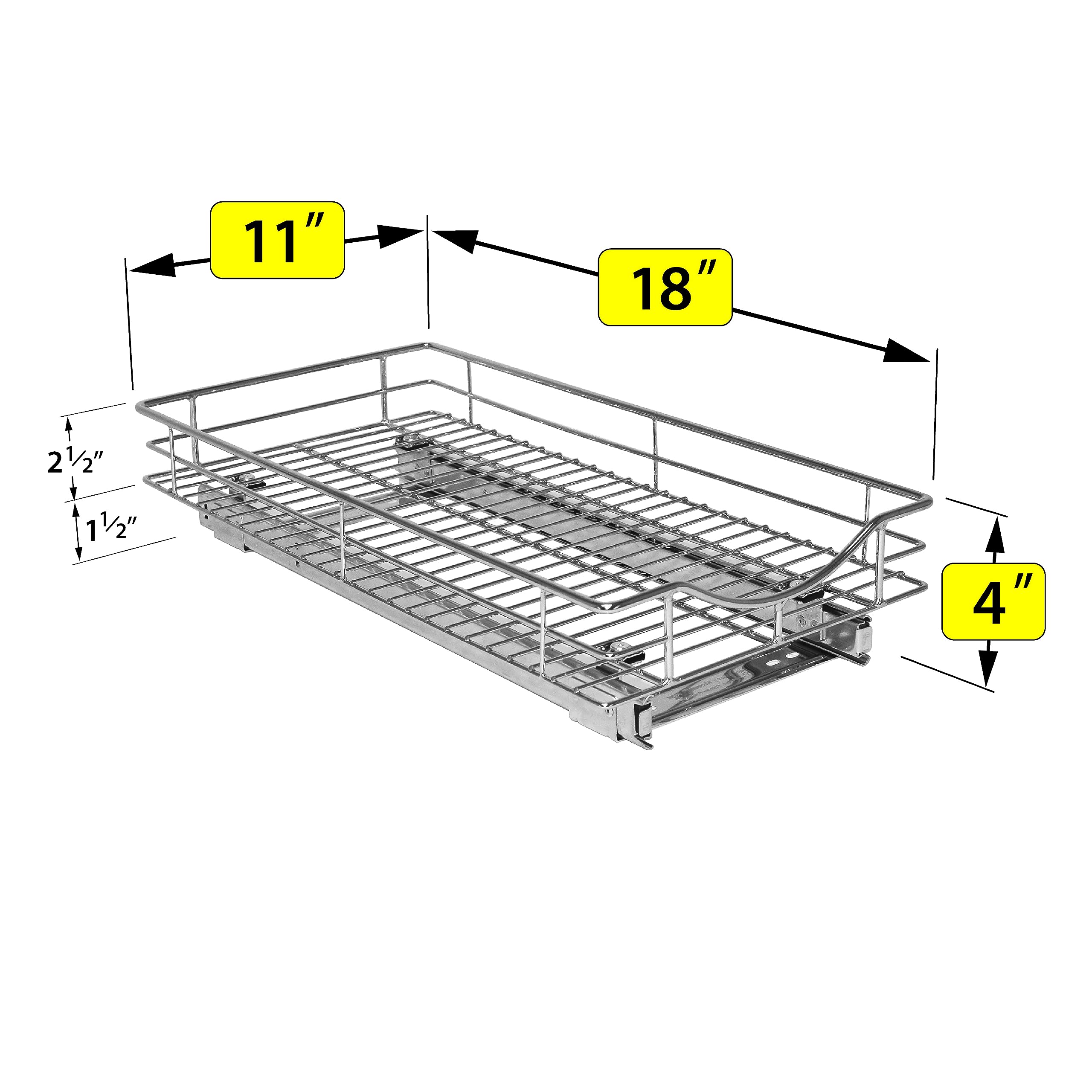 LYNK PROFESSIONAL® Pull Out Cabinet Organizer, 11" x 18" Slide Out Drawers for Kitchen Cabinets - Sliding Pull-Out Pantry Shelves – Home Shelf Organizers - Lifetime Ltd. Warranty, Chrome