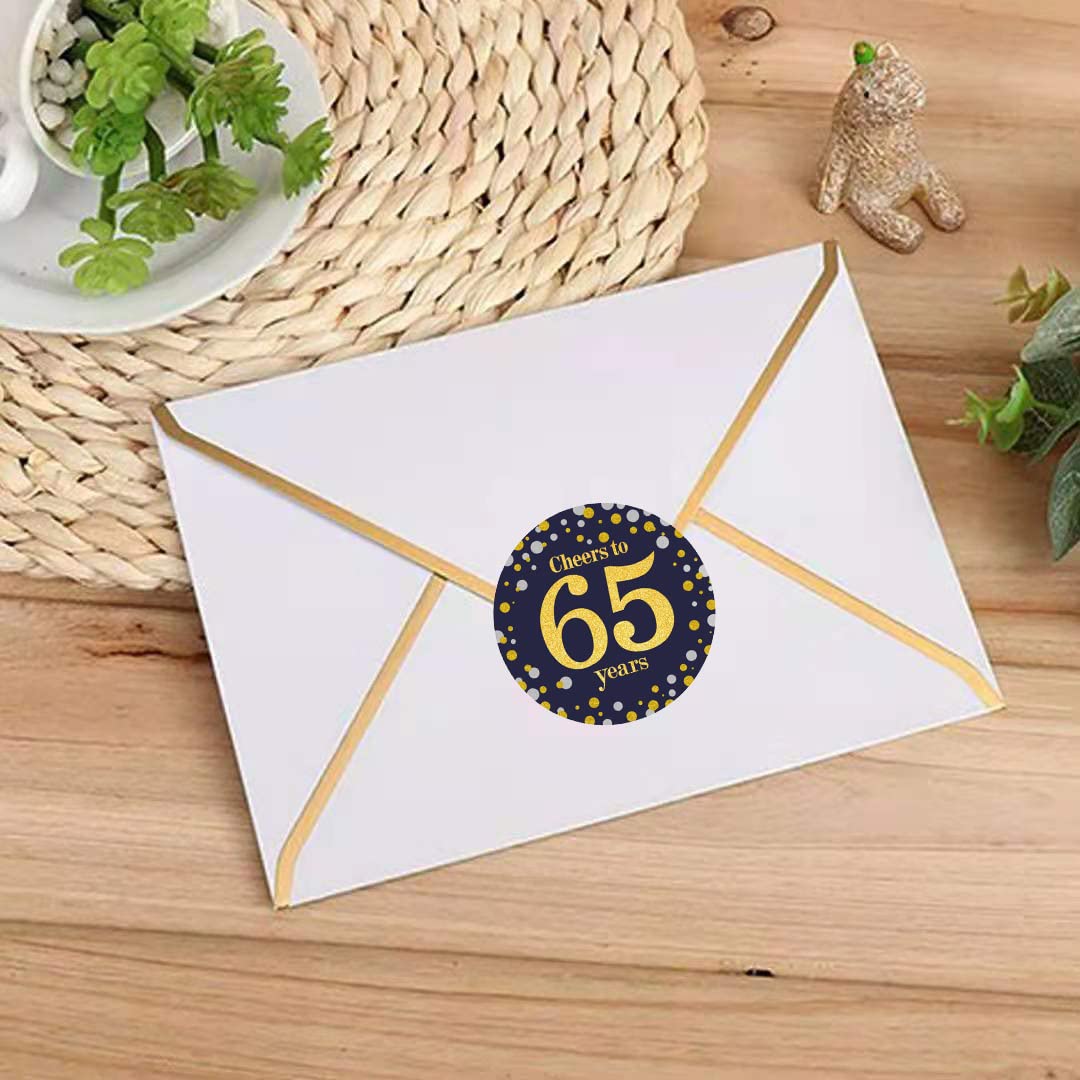 Black and Gold Cheers to 65 Years Sticker Labels - 65th Birthday Party Favor Stickers - 2 in - 50 Count