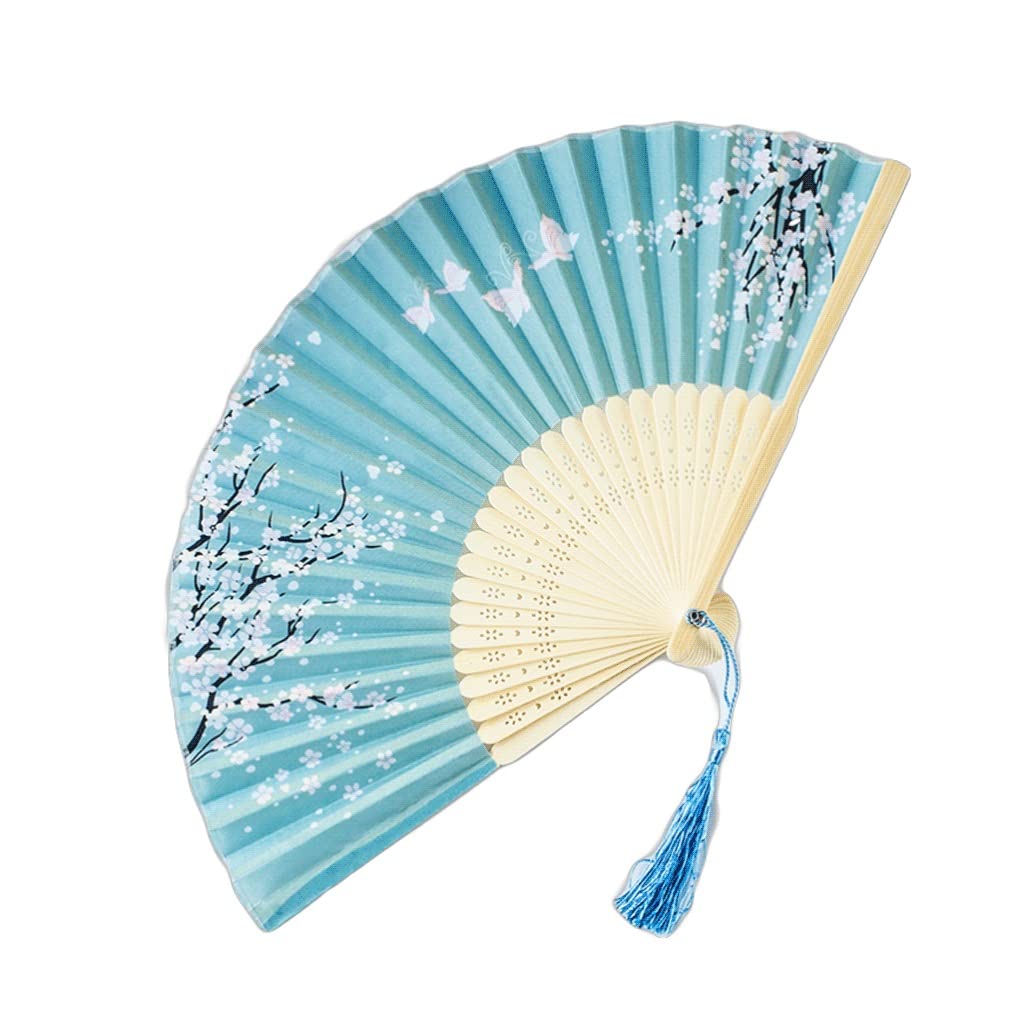 RAZZUM Decorative Folding Fans Vintage Folding Hand Fan Women Hand Held Fans Retro Bamboo Silk Fans for Wall Decoration Wedding Festivals Gifts Blue Gift Hand Fan fan