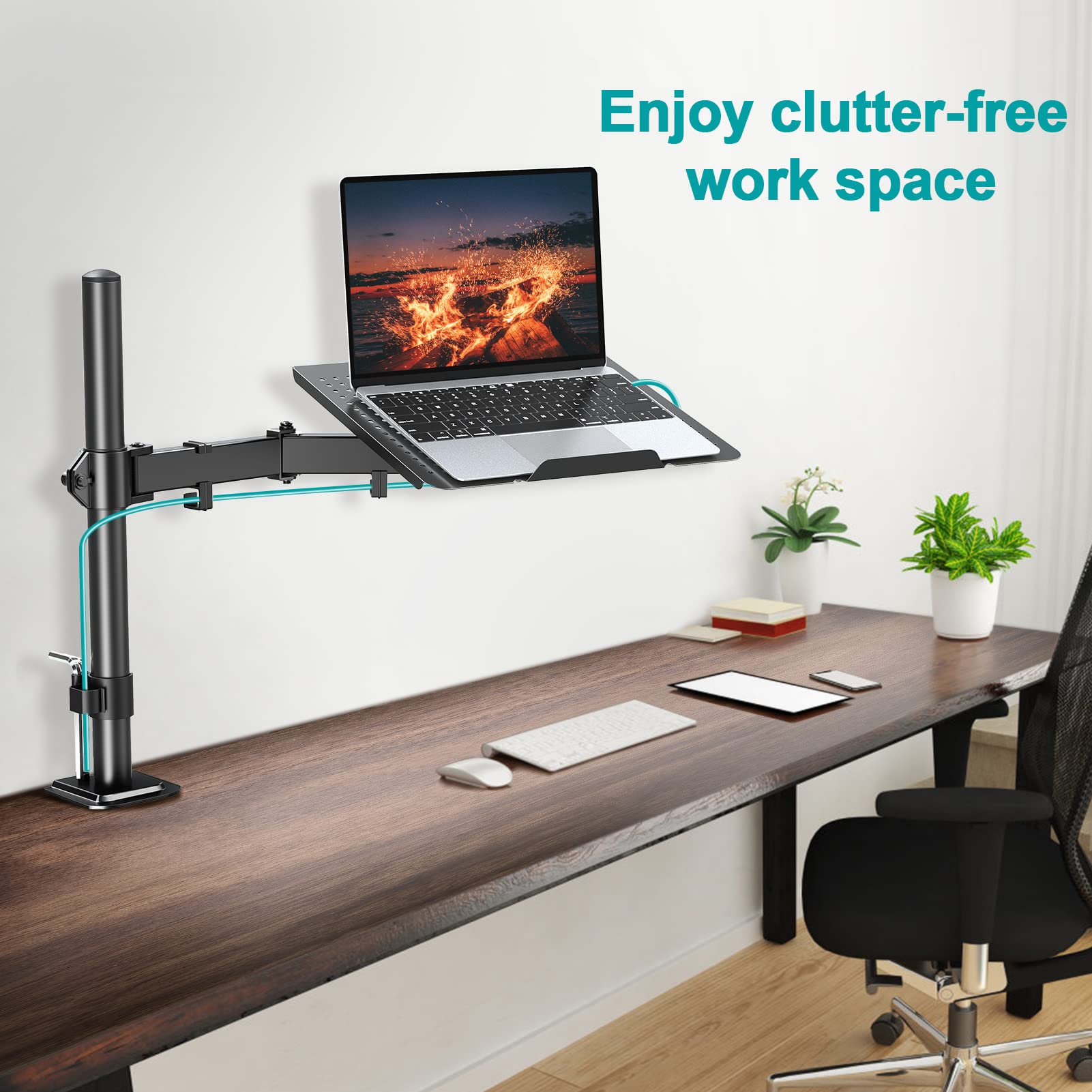 MOUNT PRO Single Laptop Mount with Tray for Laptop up to 17 inches, Holds Up to 17.6lbs, Fully Adjustable Notebook/Laptop Desk Mount Stand, Heavy Duty Laptop Arm Mount with Clamp and Grommet Base