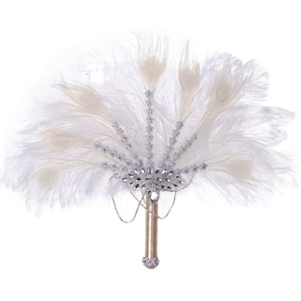 HRANG Chinese Fan Folding Hand Fan Bridal Feather Bouquet Decorative Fan Crystal Bridesmaid Wedding Bouquet Flapper Folding Fan Paper Fan Hand Folding Fans Vintage Style