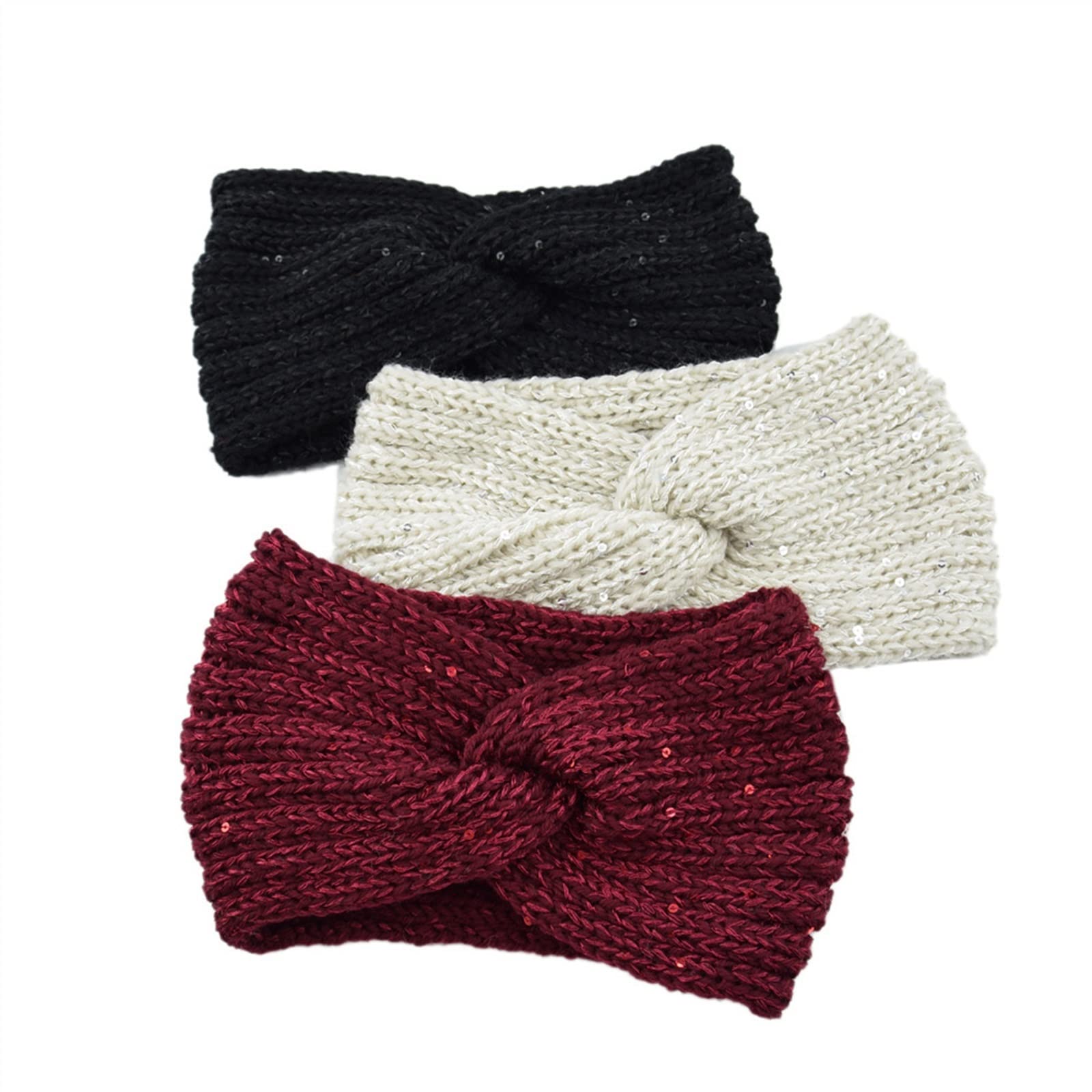 WTAIS Knitted Sequin Cross Hair Band Warm Sports Headband Ear Protection Head Cover Face Wash Wool Hair Band Braided Headband 1Pcs (Color : 5-01)