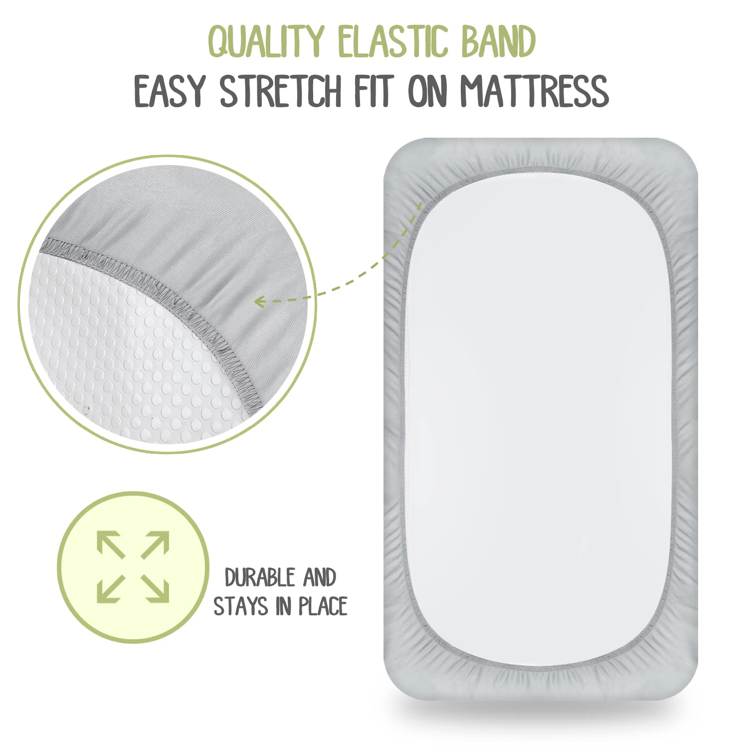 Bassinet Mattress Pad Cover, Compatible with Rectangle/Hourglass/Oval Bassinet Mattress, 2 Pack Waterproof and Soft Cotton Sheet, Breathable Bamboo Sleep Surface (Microfiber-GY)