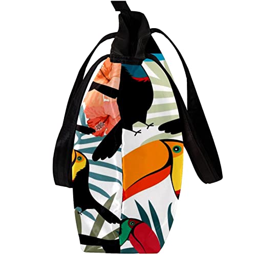 Women's Large Size Canvas Shoulder Bag Hobo Crossbody Handbag Casual Tote, Tropical Animal Parrot Hawaiian Flower